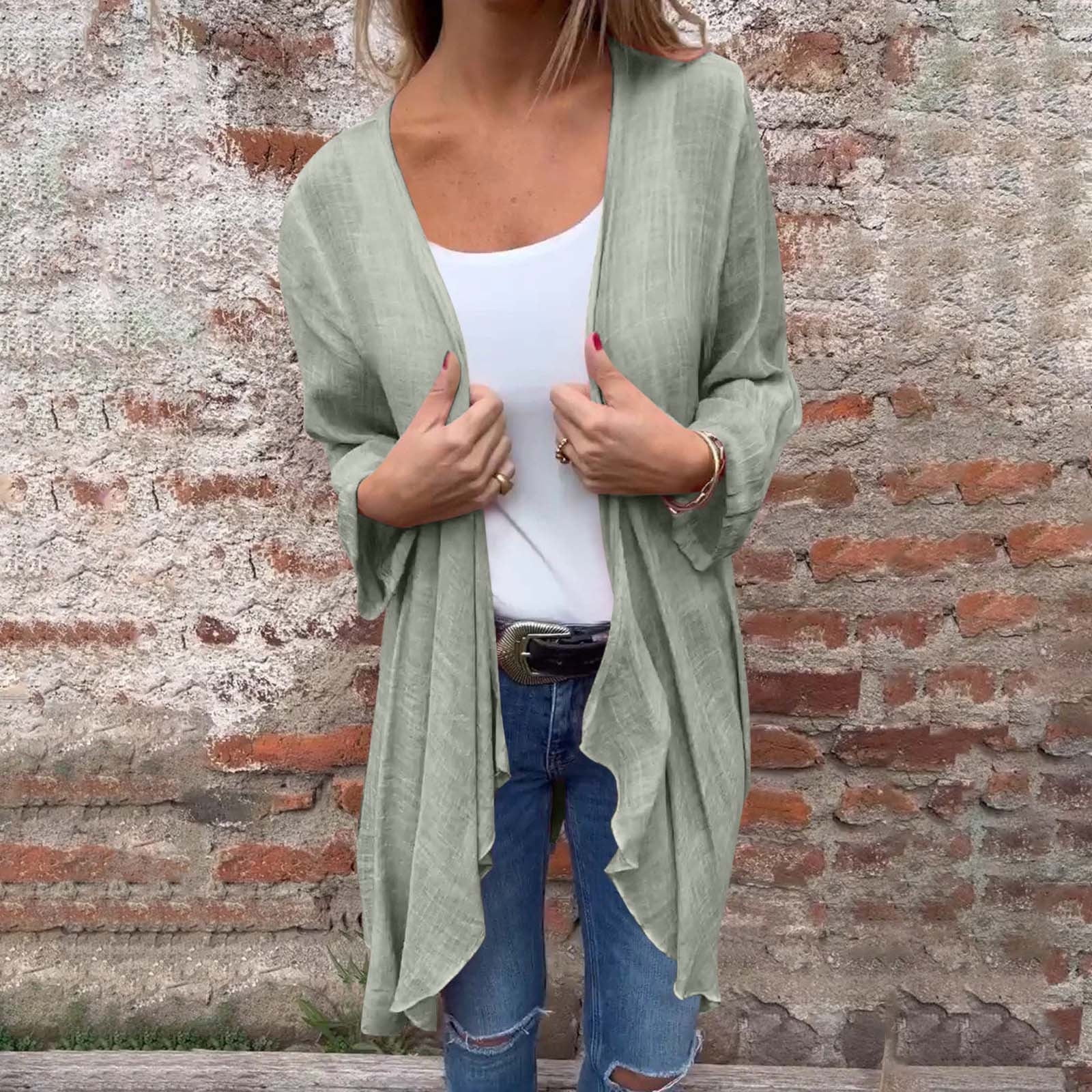 Luxalzxs Lightweight Summer Cardigan Women Long Kimono Cardigans Solid ...