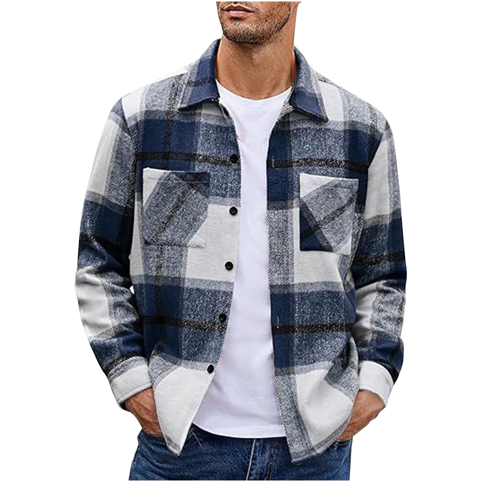 Luxalzxs Mens Flannel Shirt Long Sleeve Lightweight Plaid Shirt Fall ...