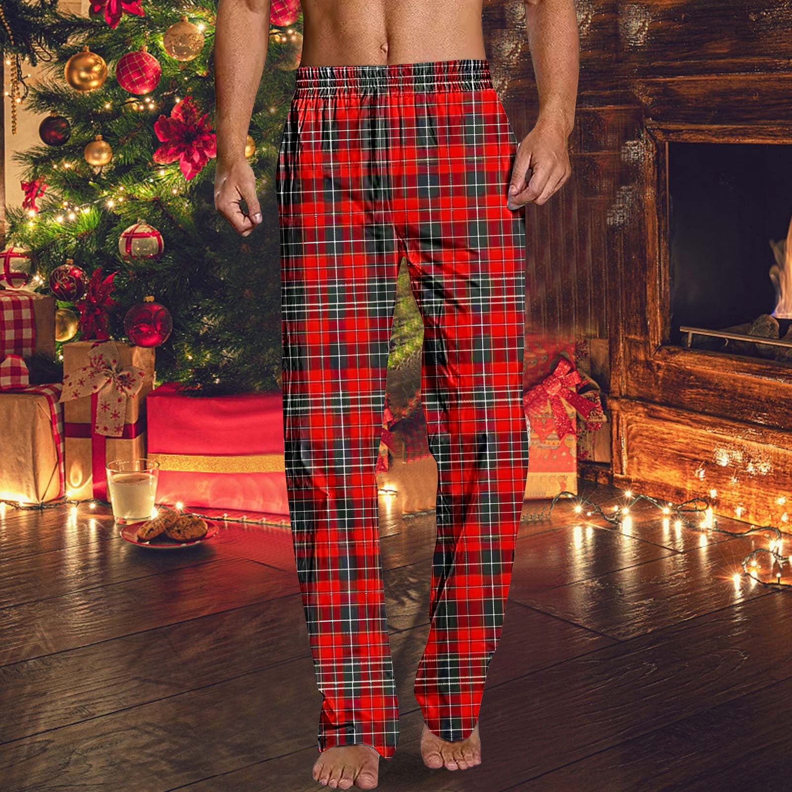Luxalzxs Mens Plaid Pajama Pants Cozy Lounge Pants Baggy Lightweight ...