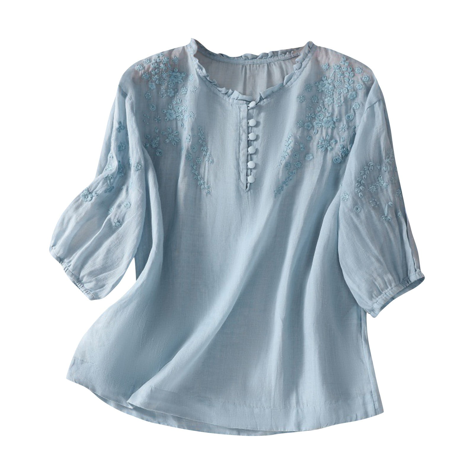 Luxalzxs Mexican Tops for Women Floral Embroidered Half Sleeve Round ...