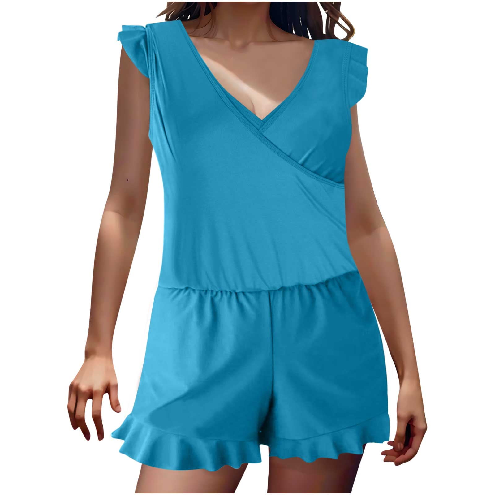 Luxalzxs One Piece Swimsuit Women Plus Size Solid Color Built In Bra Bathing Suit Romper