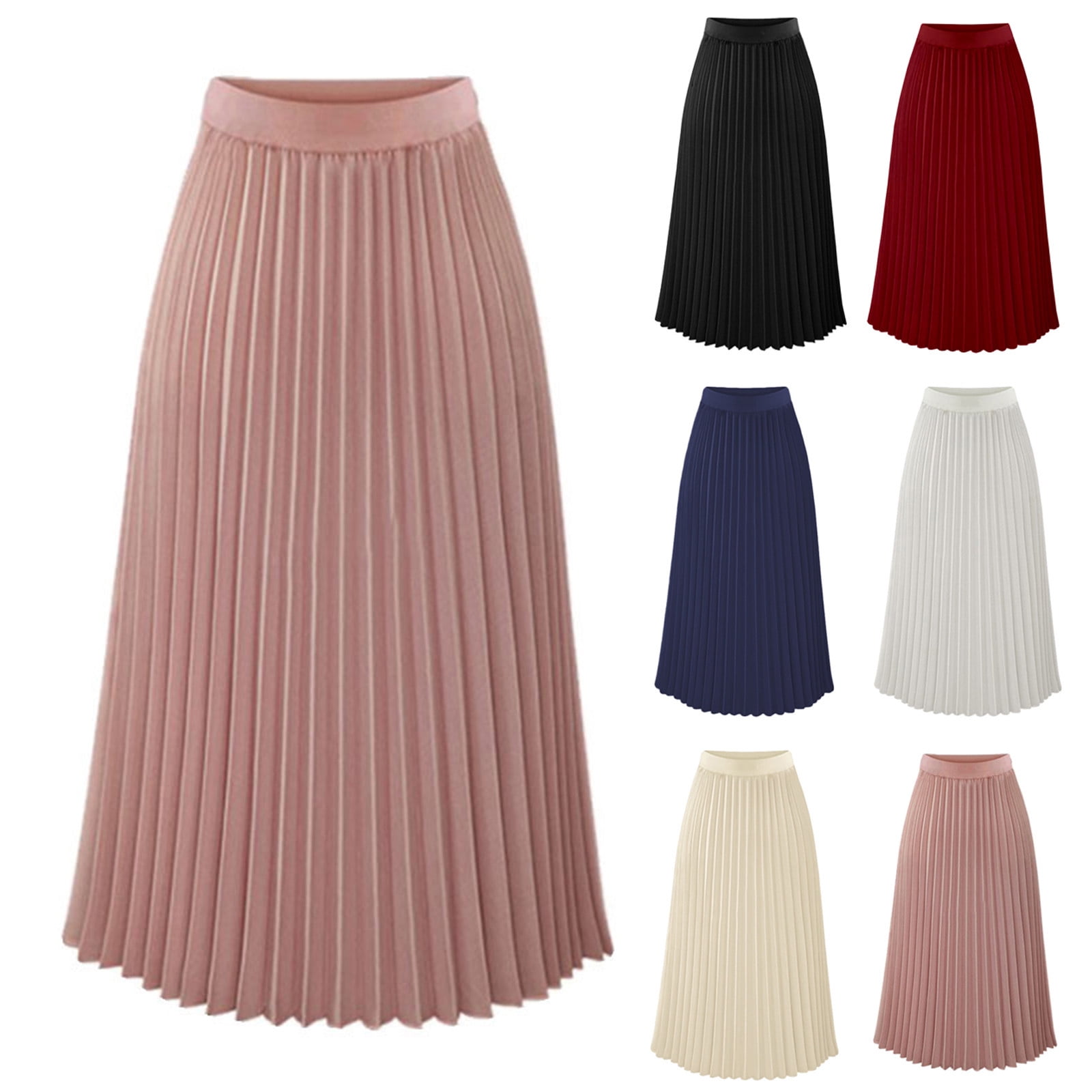 Luxalzxs Pleated Skirts for Women High Waist Swing Boho Midi Skirt ...