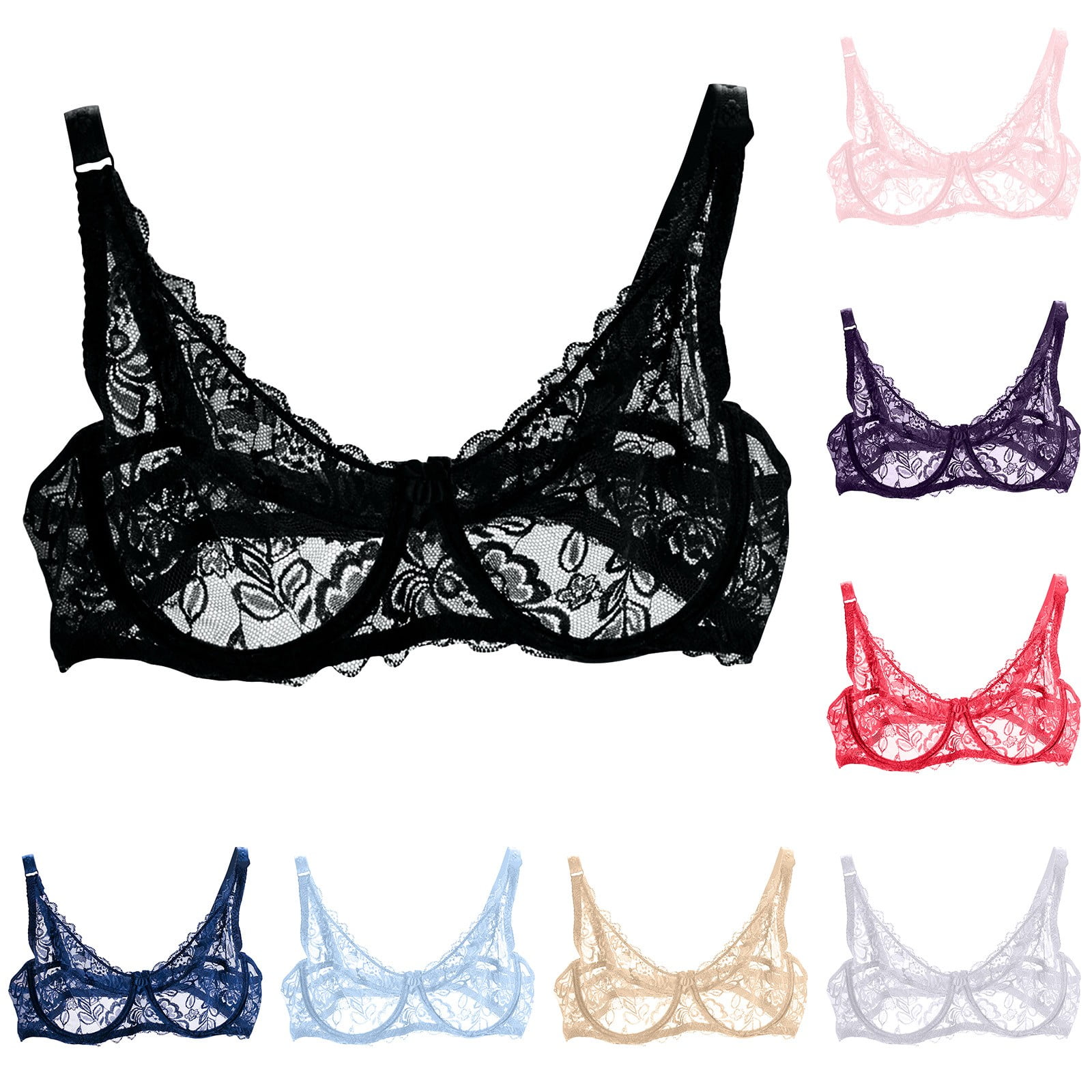 Luxalzxs Sexy Lace Bra for Women Demi Sheer Mesh See Through Breathable ...