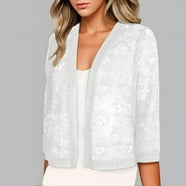 INSPIRE CHIC Women's Floral Lace Shrug Top 3/4 Sleeve Open Front Work ...