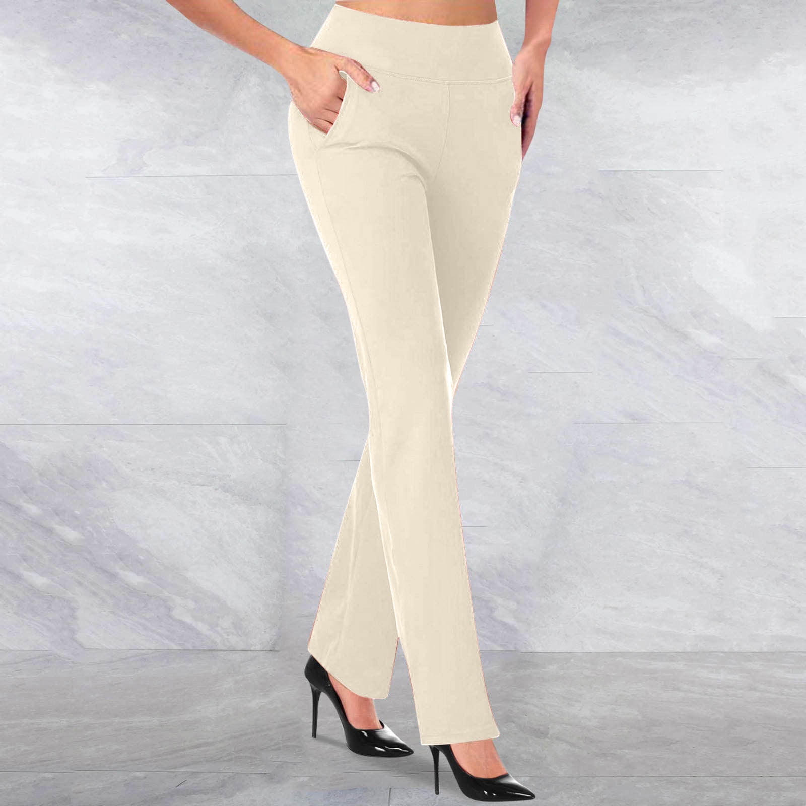 Luxalzxs Slacks for Women Business Casual Elastic Waist Bootcut Dressy ...