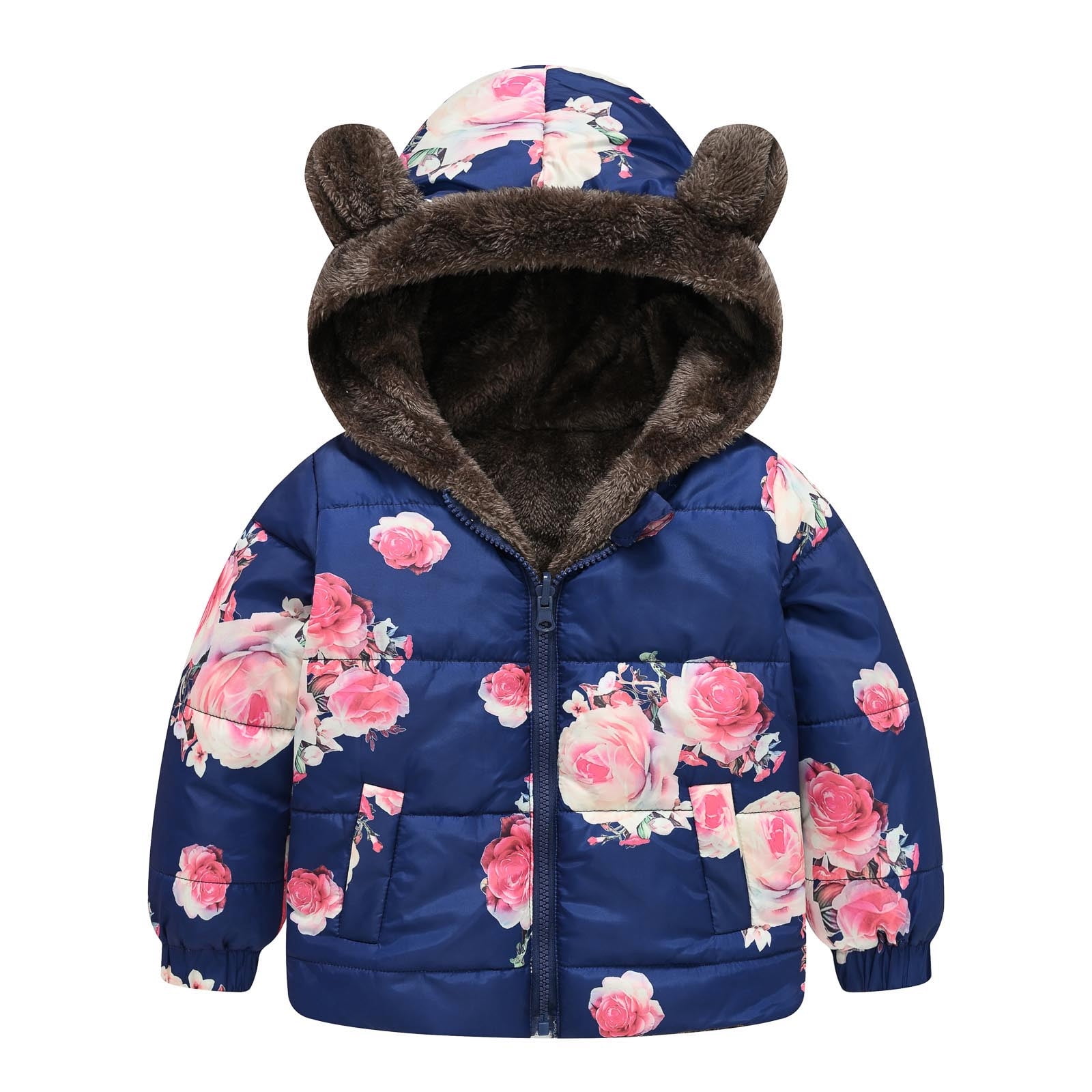 Luxalzxs Toddler Baby Boys Girls Winter Coat Cute Print Fleece Liner Down Puffer Coat Hoodie ...