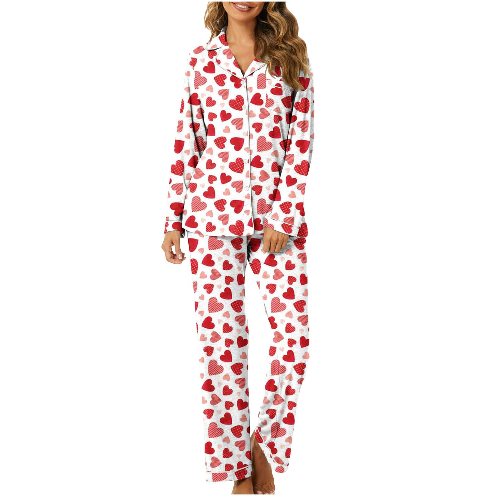 Luxalzxs Valentines Day Pajama Sets for Women Button-Down Soft Long Sleeve 2 Piece PJ Set ...