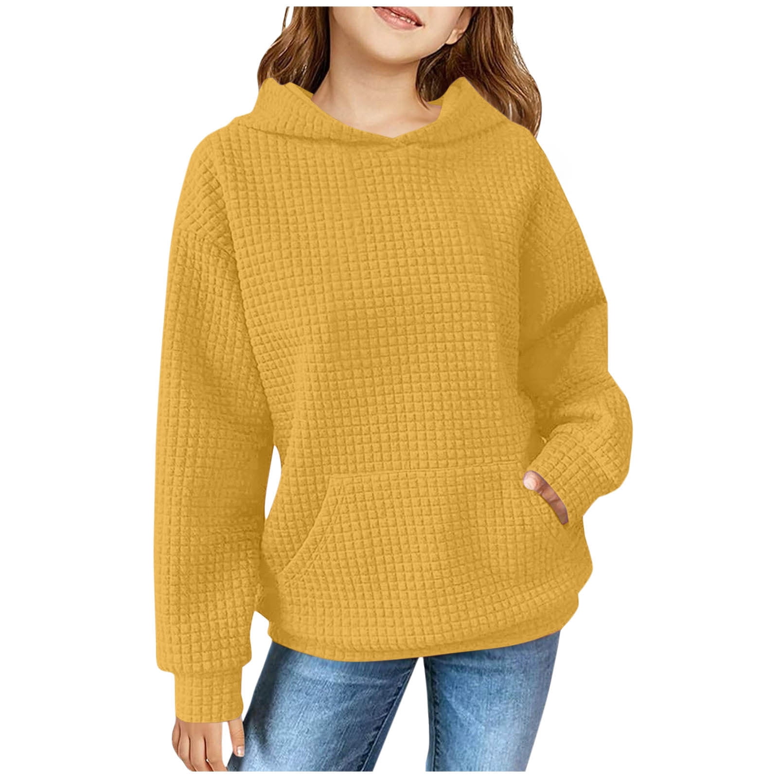 Luxalzxs Waffle Knit Hoodies for Teen Girls Solid Color Long Sleeve ...