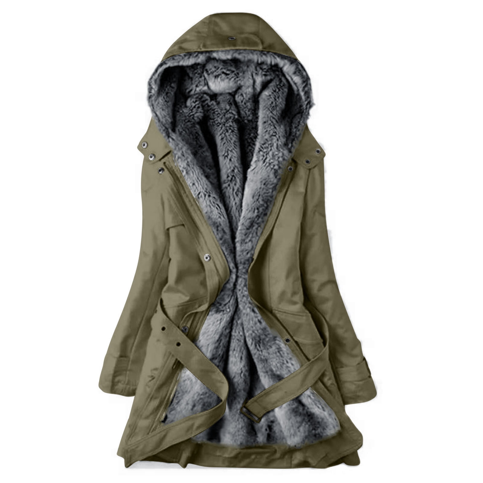 Luxalzxs Winter Thicken Warm Hooded Coat for Women Lamb Fleece Lined Mid-Length Padded Coat Slim ...