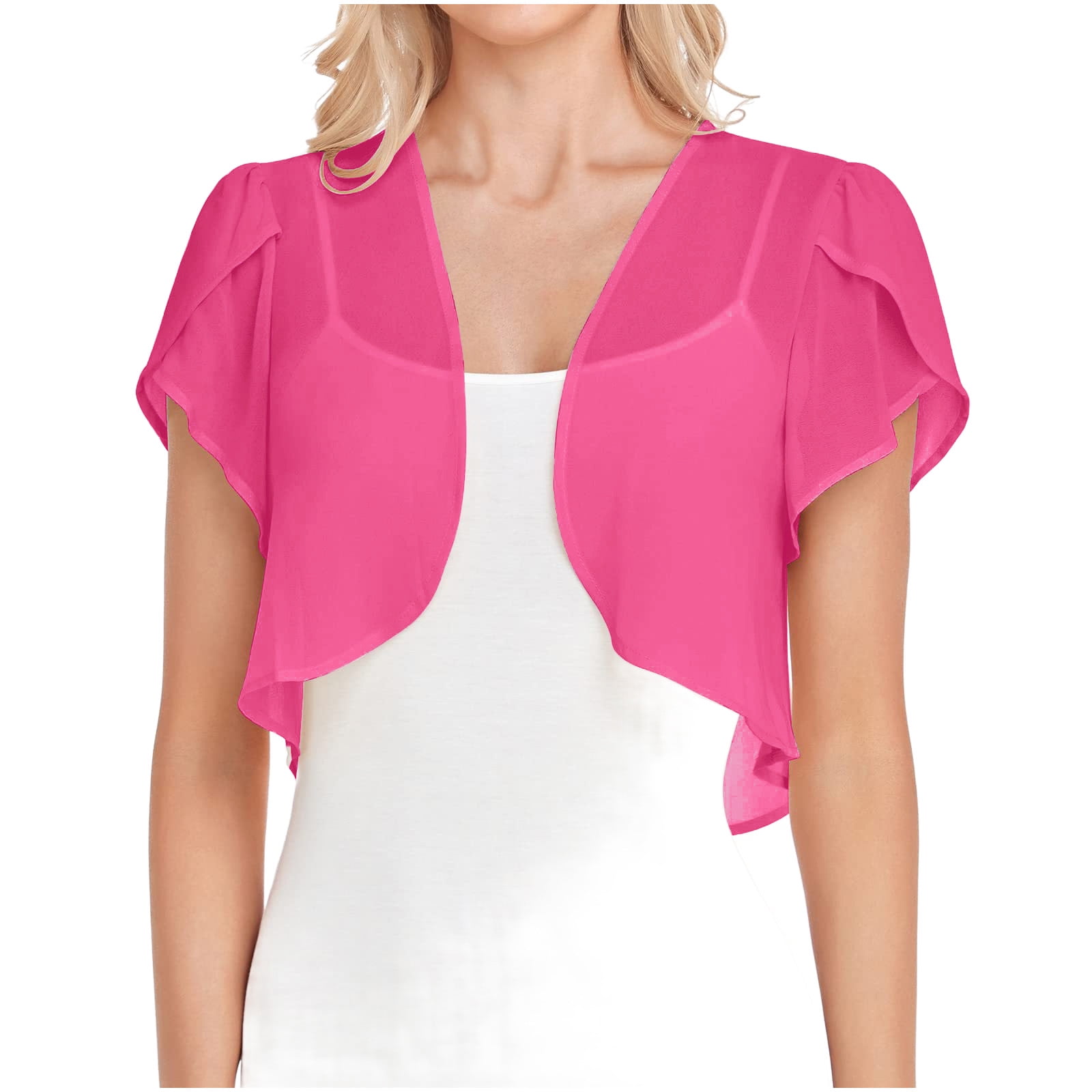 Luxalzxs Women Bolero Shrug Lightweight Soft Sheer Chiffon Open Front ...