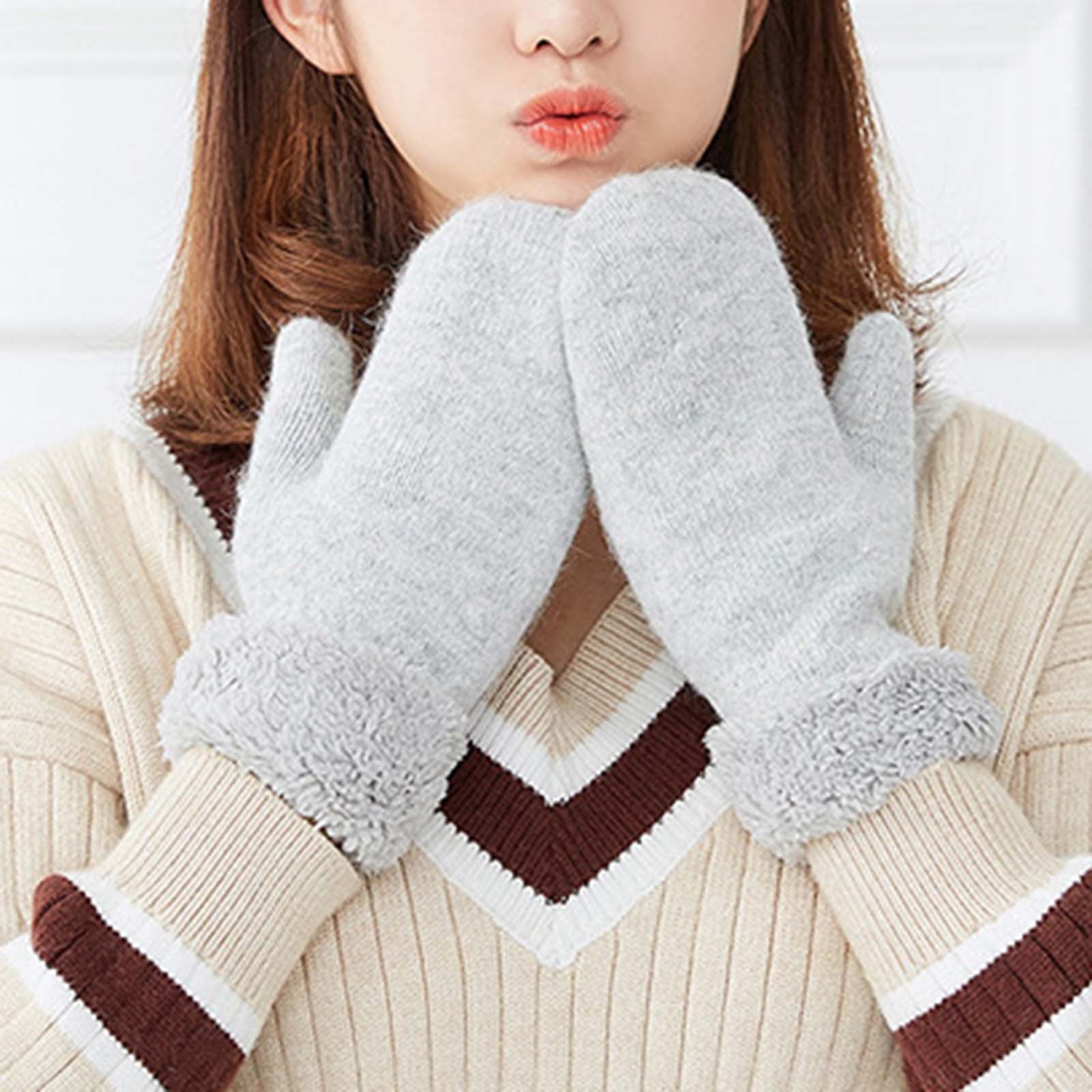 Luxalzxs Women/Men Winter Mittens Thick Warm Gloves Soft Fleece Lined ...