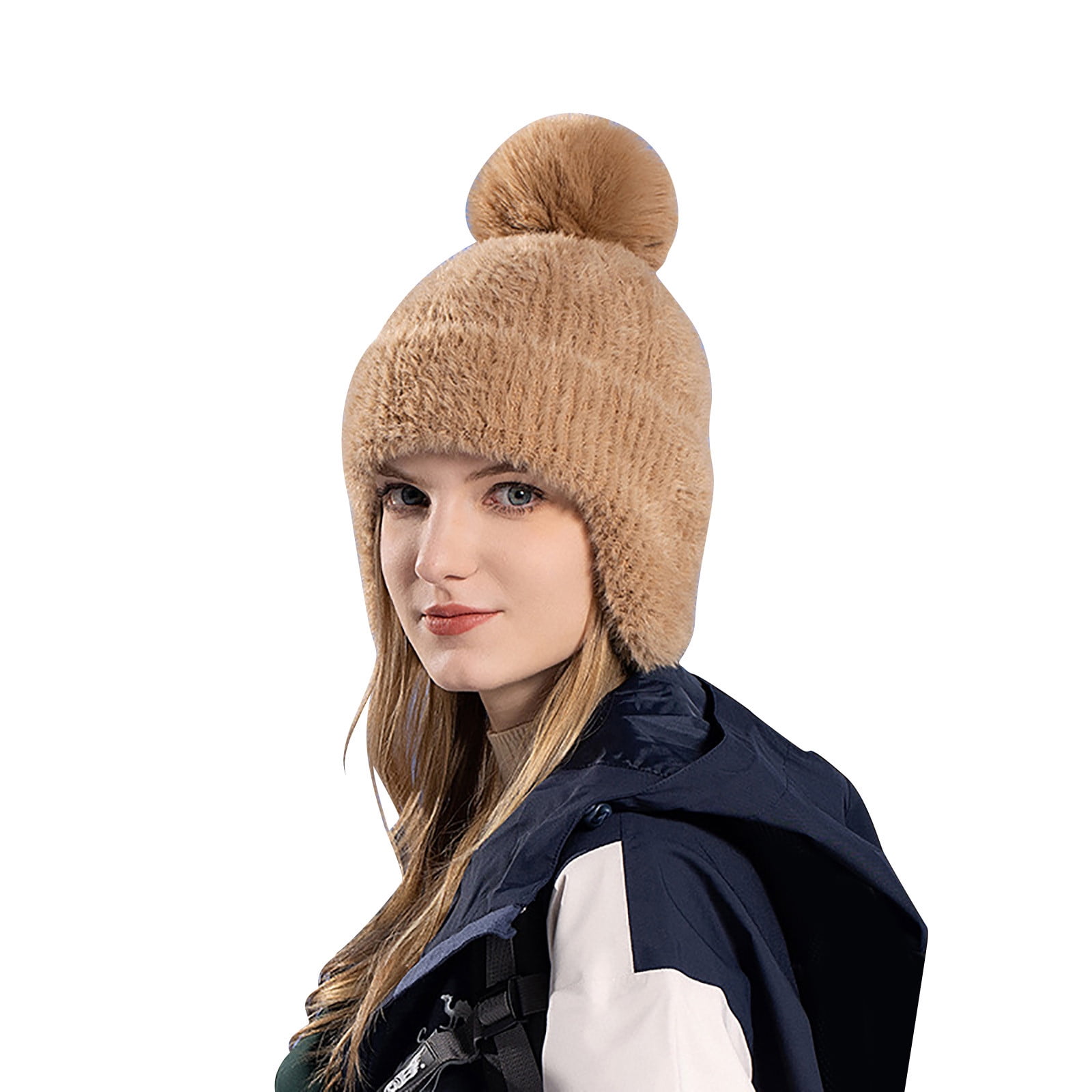 Luxalzxs Women Winter Beanie Hat Furry Thermal Thick Knit Earflap Cap ...