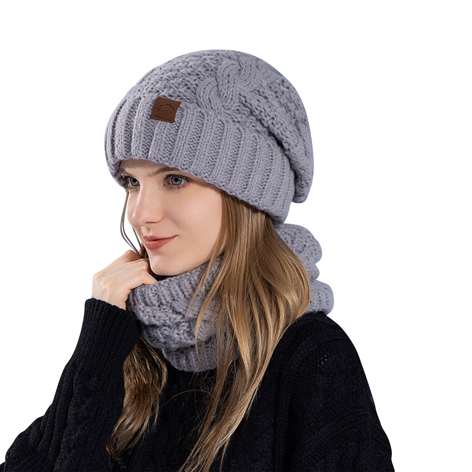Luxalzxs Women Winter Beanie Hat Scarf Set Warm Knit Woolen Hat Thick ...