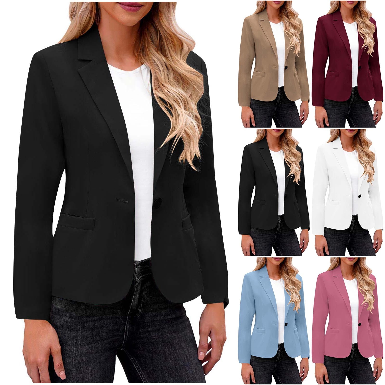 Luxalzxs Women's Blazers & Suit Jackets Long Sleeve Notch Lapel Single ...