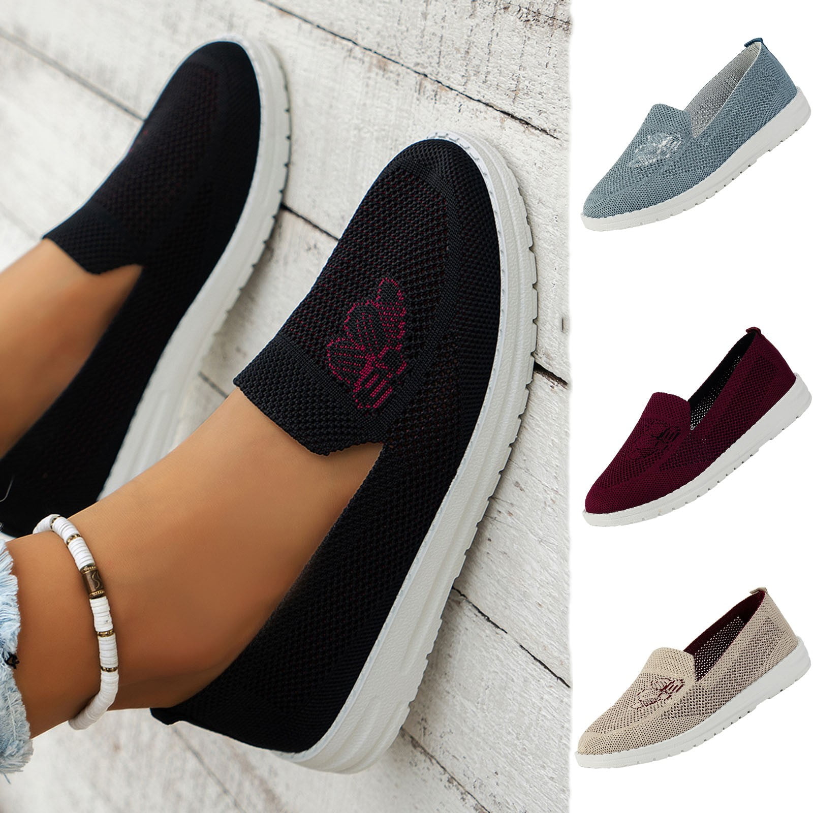 Luxalzxs Women's Comfortable Mesh Breathable Loafers Casual Round Toe Slip On Driving Flats ...