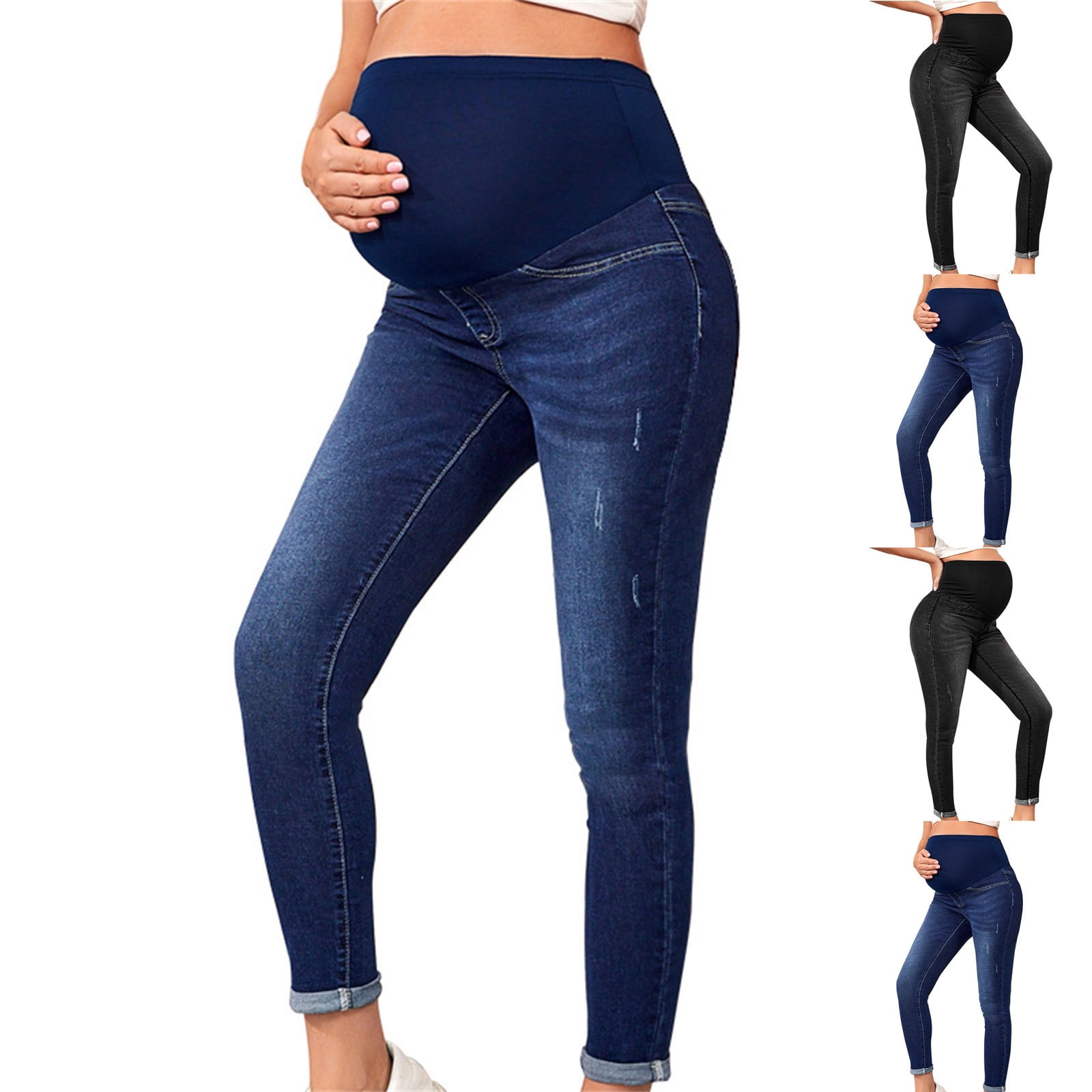 Luxalzxs Women's Maternity Jeans Over The Belly Skinny Stretchy Denim ...