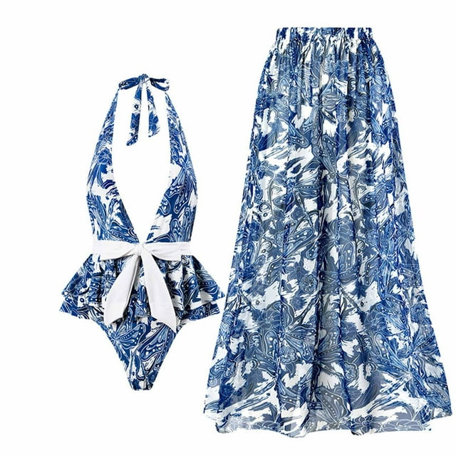 Luxalzxs Womens One Piece Swimsuit With Beach Cover Up Wrap Skirt