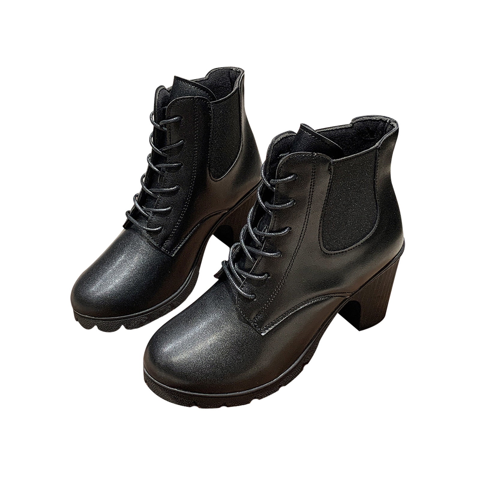 Luxalzxs Women's Round Toe Chunky Block Mid Heel Ankle Boots Platform ...