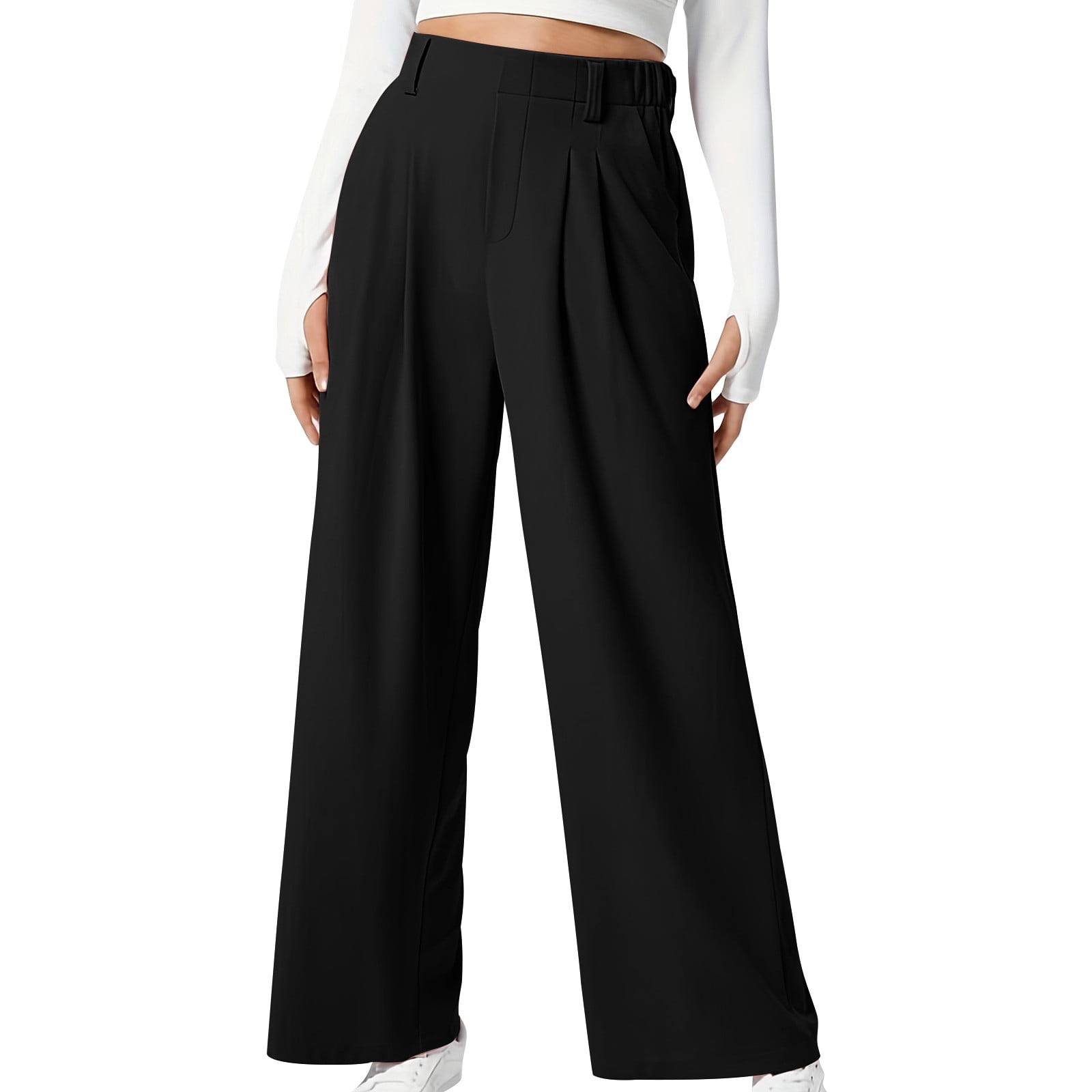 Luxalzxs Women's Wide Leg Pants High Waisted Casual Business Work ...