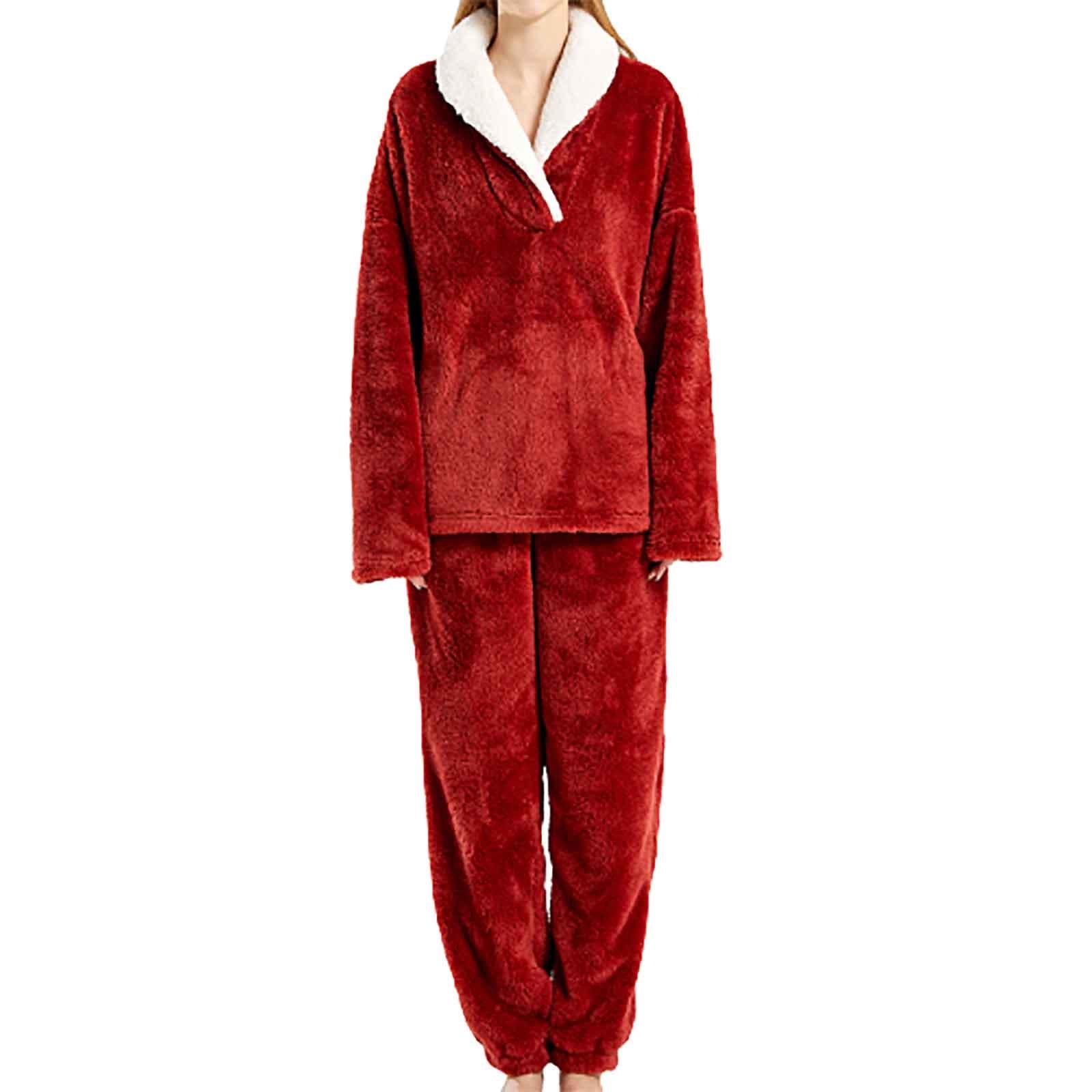 Luxalzxs Women’s Winter Fluffy Pajama Set Fleece Pullover Loose Plush ...