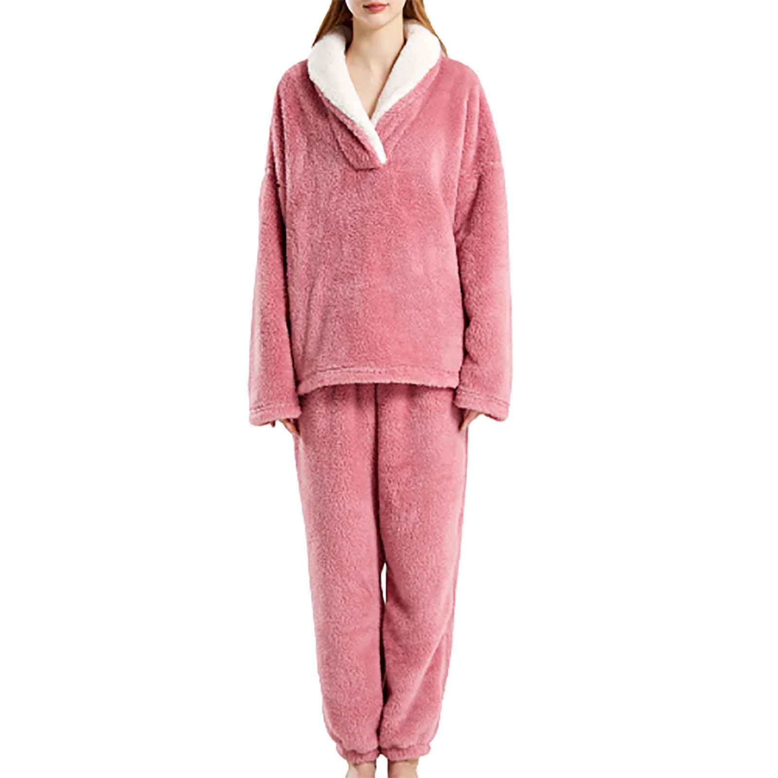 Luxalzxs Women’s Winter Fluffy Pajama Set Fleece Pullover Loose Plush ...