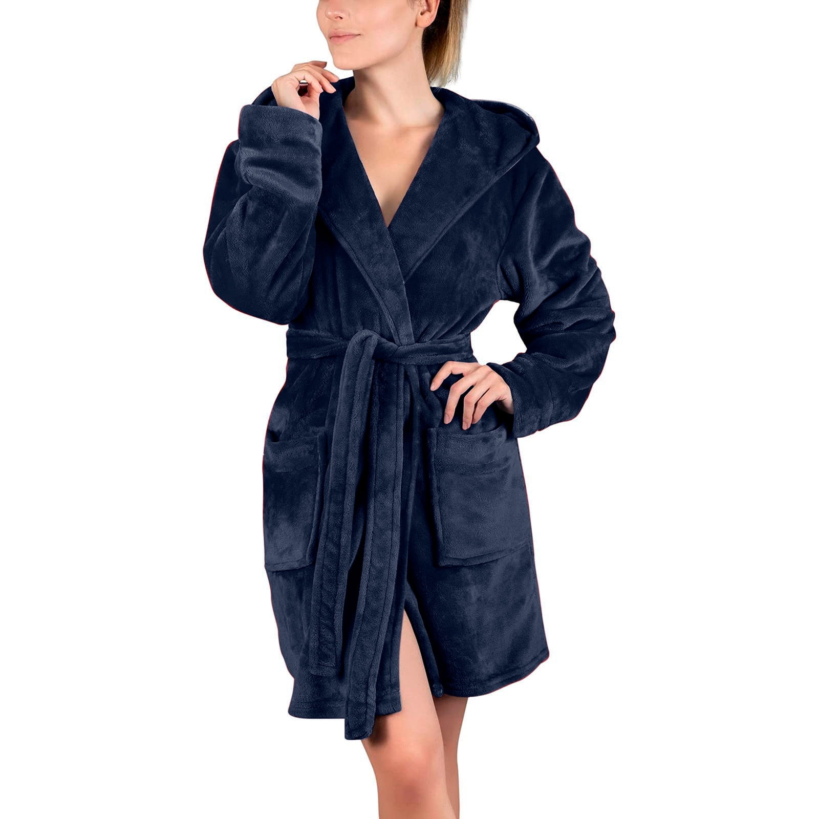 Luxalzxs Womens Bathrobe Soft Fleece Dressing Gown Winter Warm Hooded