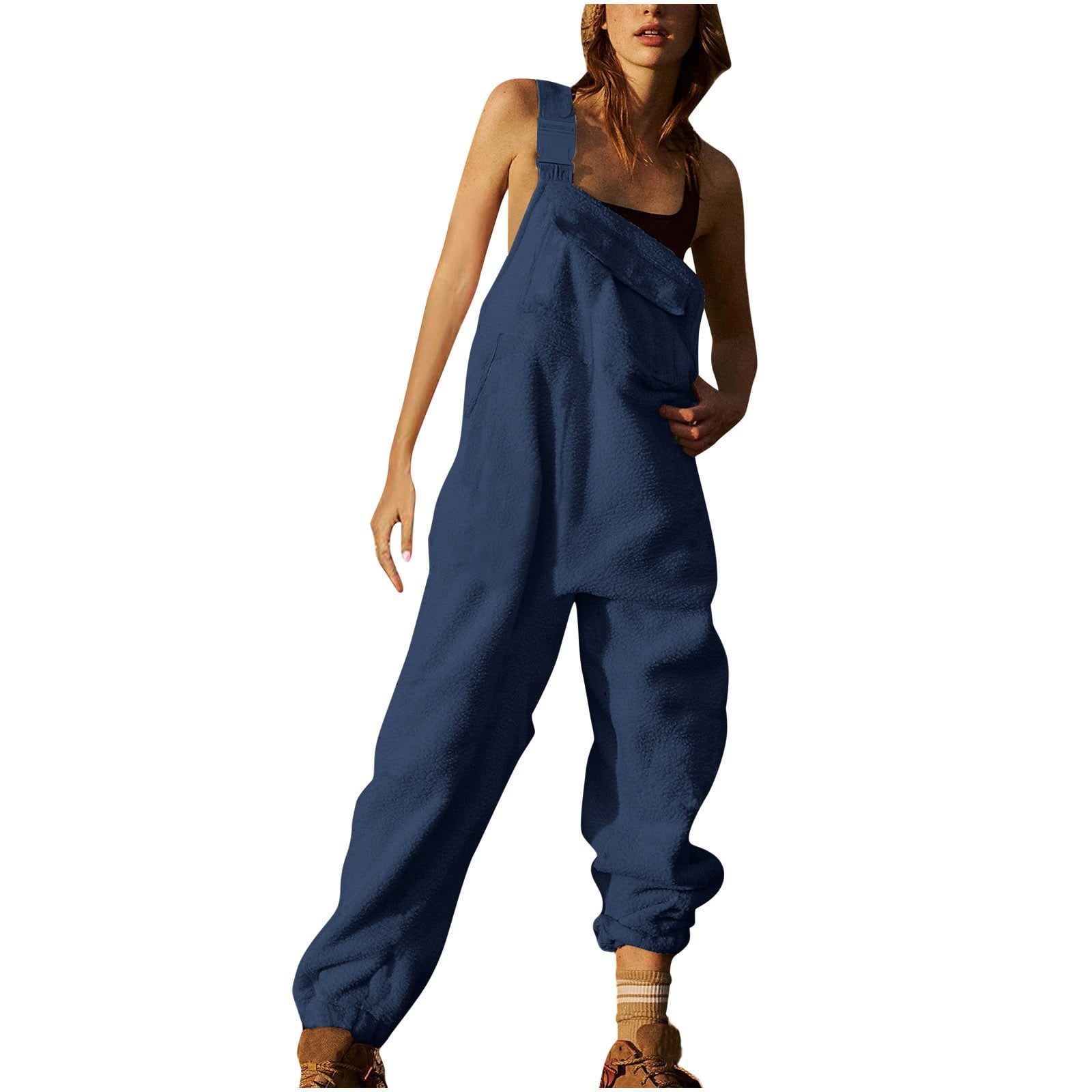 Luxalzxs Womens Fleece Overalls One-Piece Warm Winter Casual Loose ...