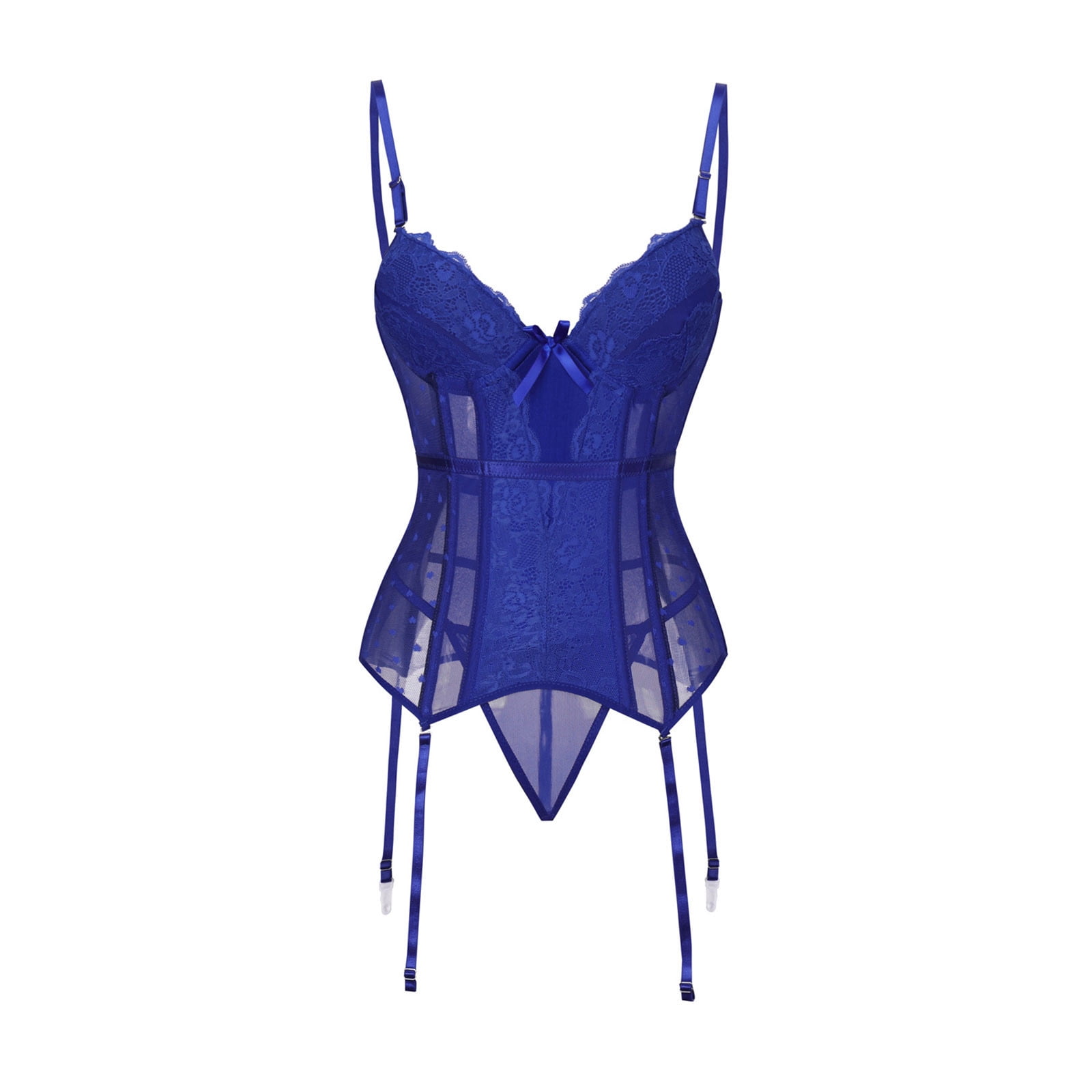 Luxalzxs Womens Floral Lace Mesh Boned Corsets Garters Sexy Plus Size ...