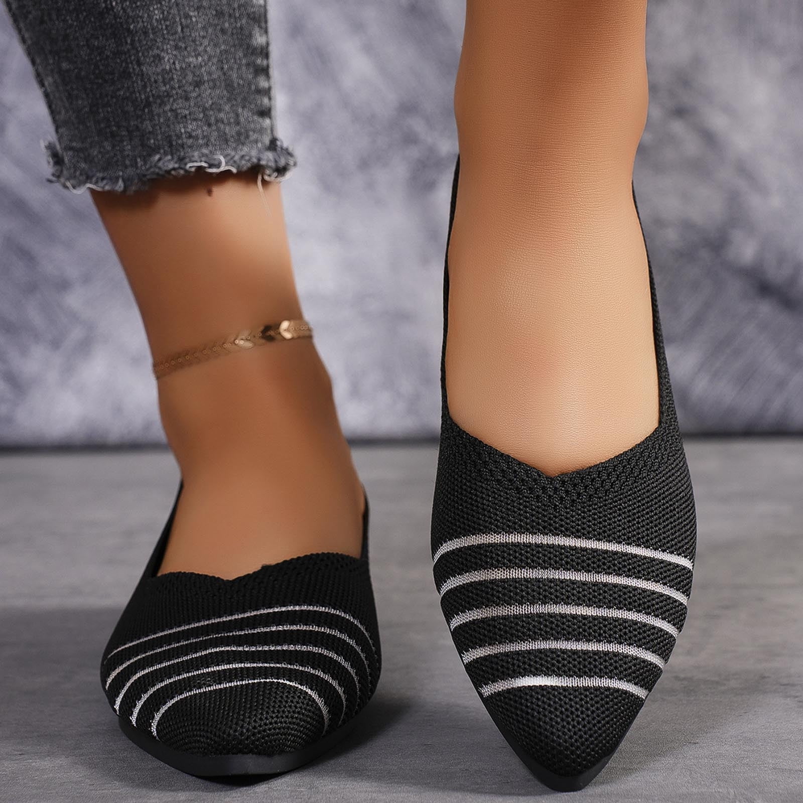 Luxalzxs Womens Knit Ballet Flats Ladies Comfortable Pointed-Toe Dressy ...