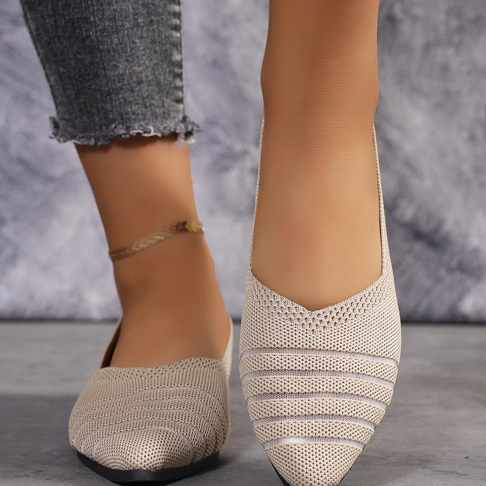 Luxalzxs Womens Knit Ballet Flats Ladies Comfortable Pointed-Toe Dressy ...