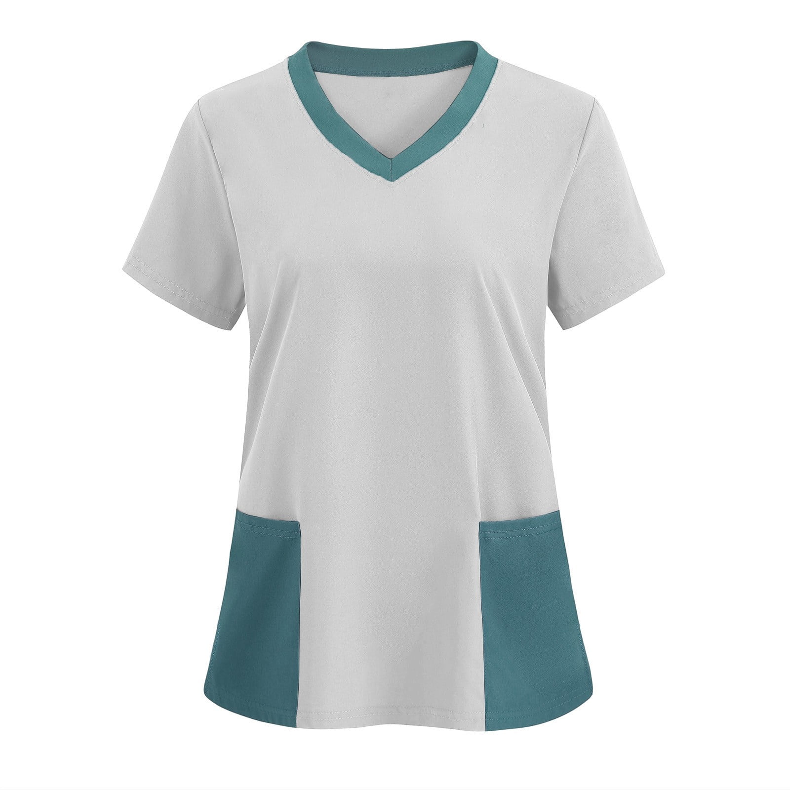 Luxalzxs Womens Scrub Tops Fashion Color Blocking Medical Work Uniform T-Shirt V-Neck Short ...