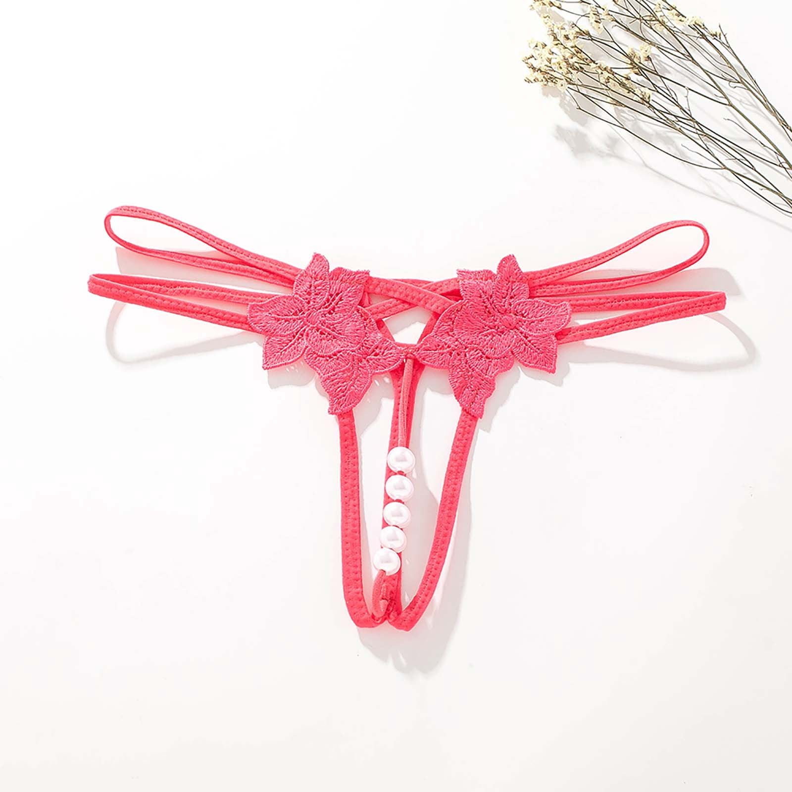 Luxalzxs Womens Sexy Pearl G String Tongs Low Waist Hollow Out Y-Back ...