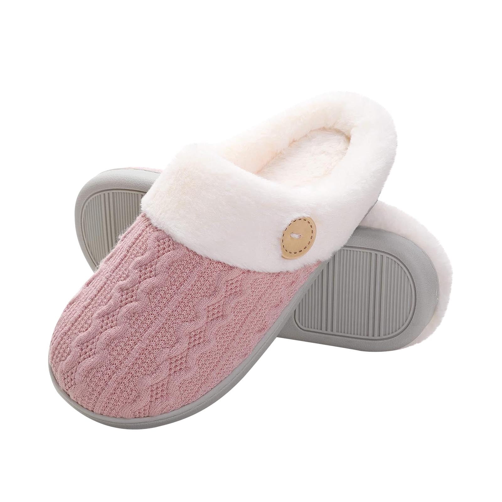 Luxalzxs Womens Slip on Fuzzy House Slippers Memory Foam Slippers Scuff ...