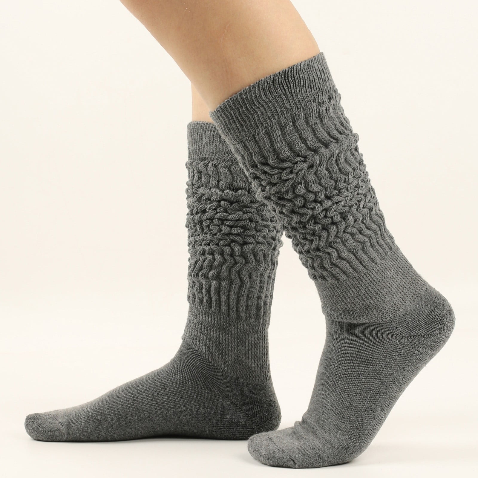 Luxalzxs Womens Solid Color Slouch Socks Scrunch Socks Knit Pile Socks ...