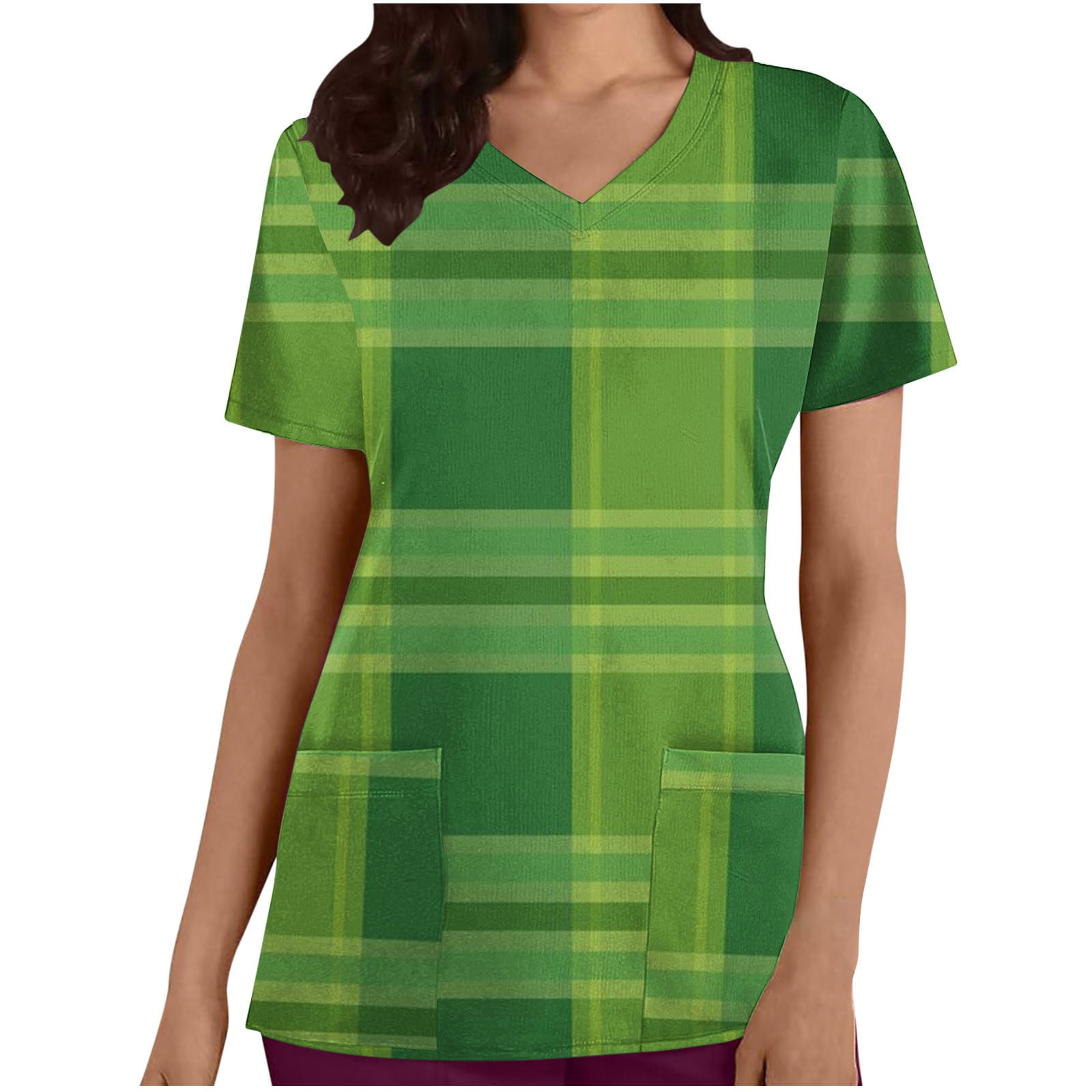 Luxalzxs Womens St Patricks Day Scrubs Tops, Clover Shamrock Print ...