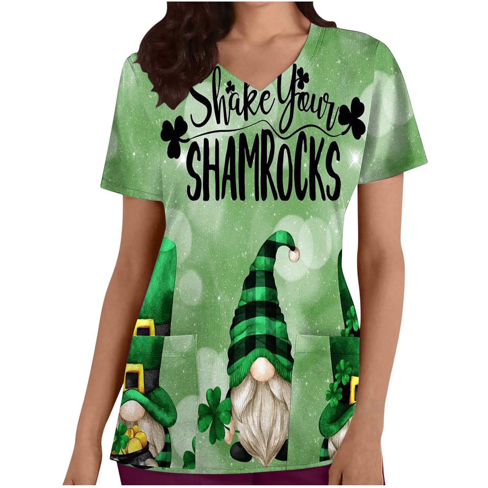 Luxalzxs Womens St Patricks Day Scrubs Tops, Clover Shamrock Print ...