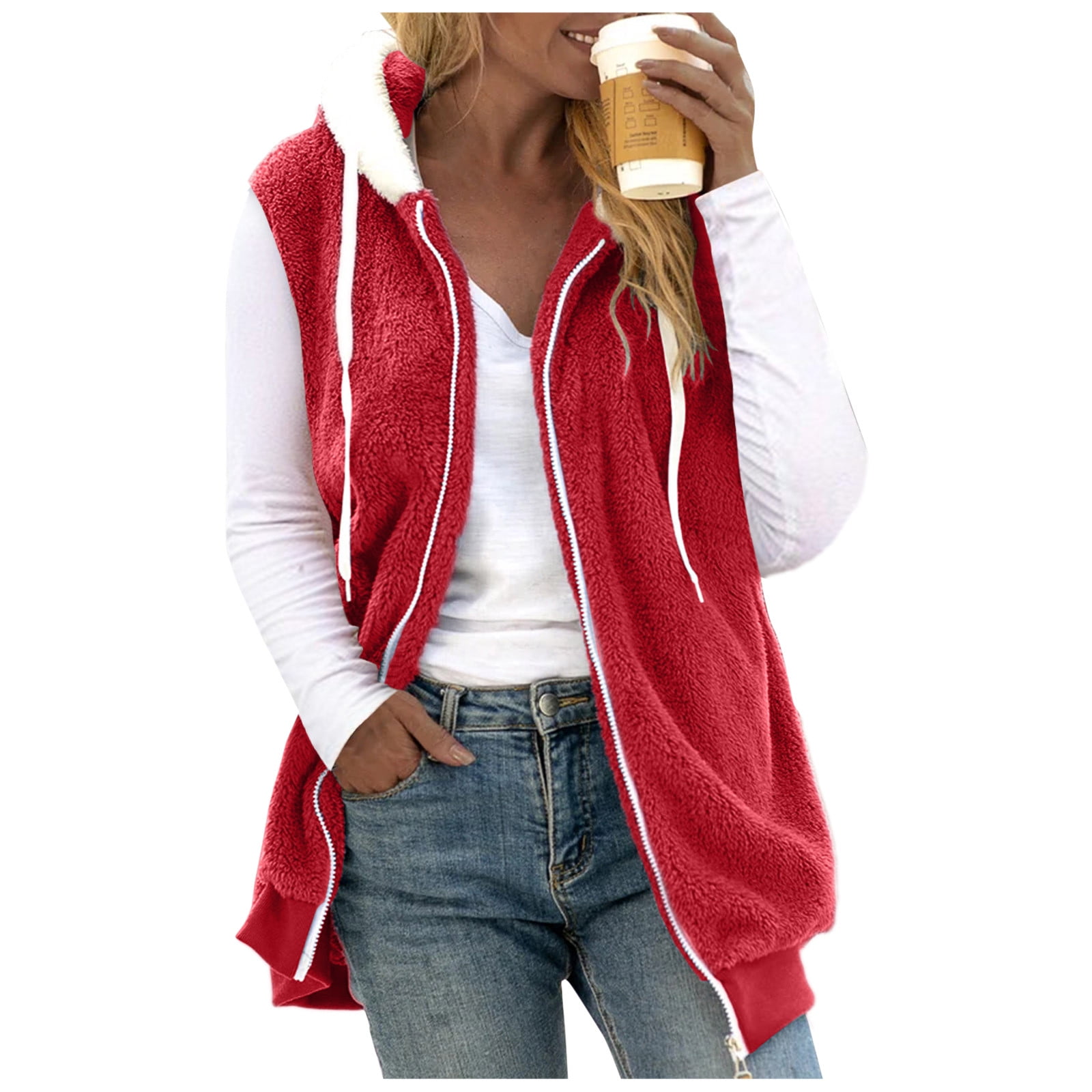 Luxao Women Fleece Jacket Cozy Vest with Pockets Stylish and Warm for ...