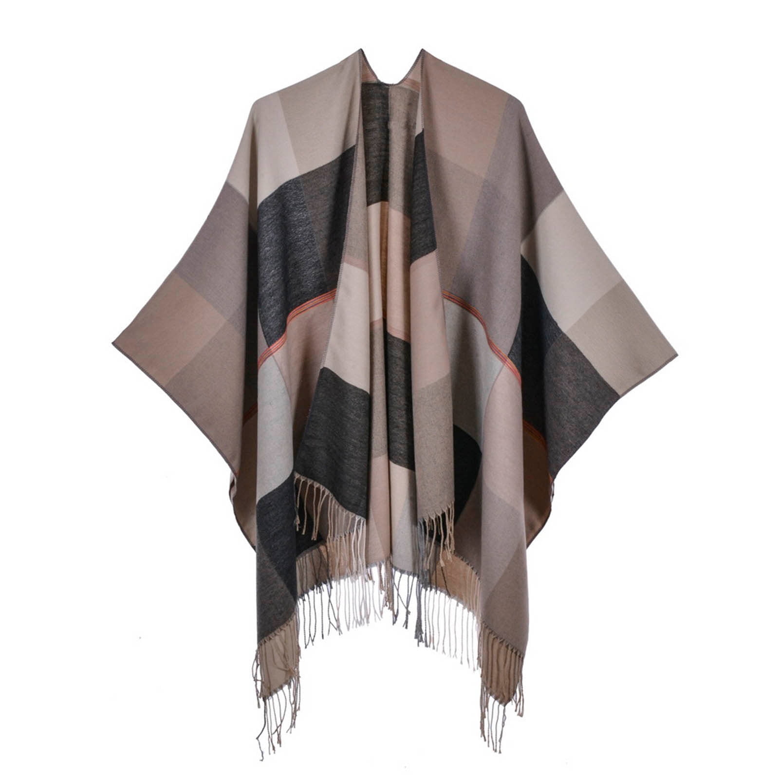 Luxao Women Plaid Knitted Poncho Coat Trendy Vintage Style for Fall ...