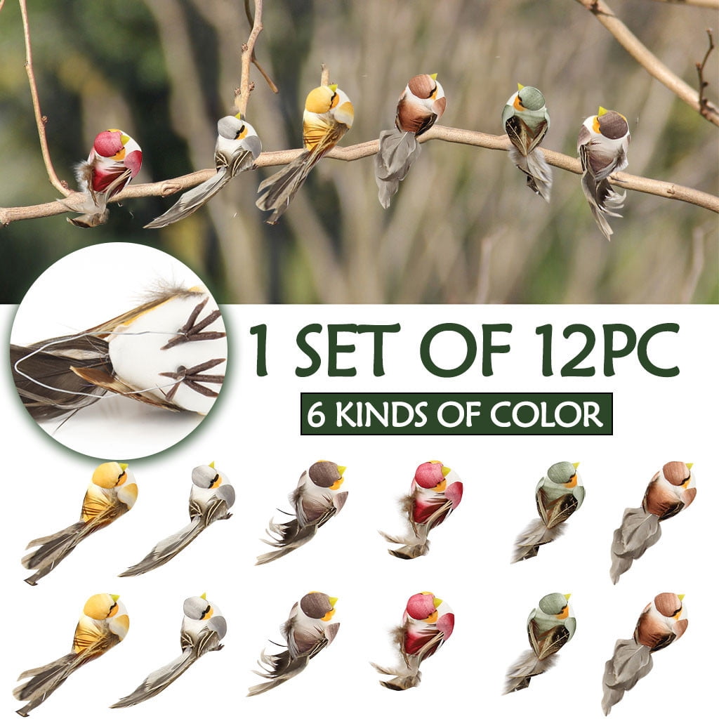 Luxcidy 12Pcs Artificial Birds, Simulation Foam Feather Birds ...