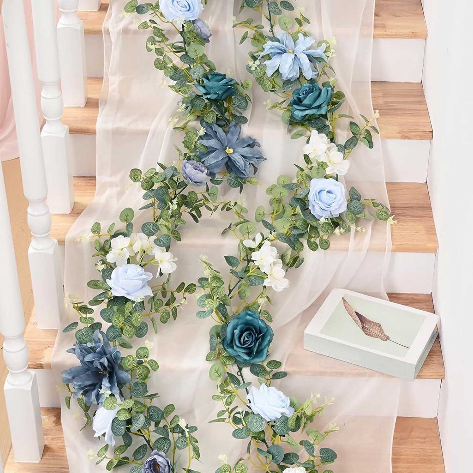 Luxcidy 6.56Ft Artificial Eucalyptus Garland with Flowers, Wedding ...