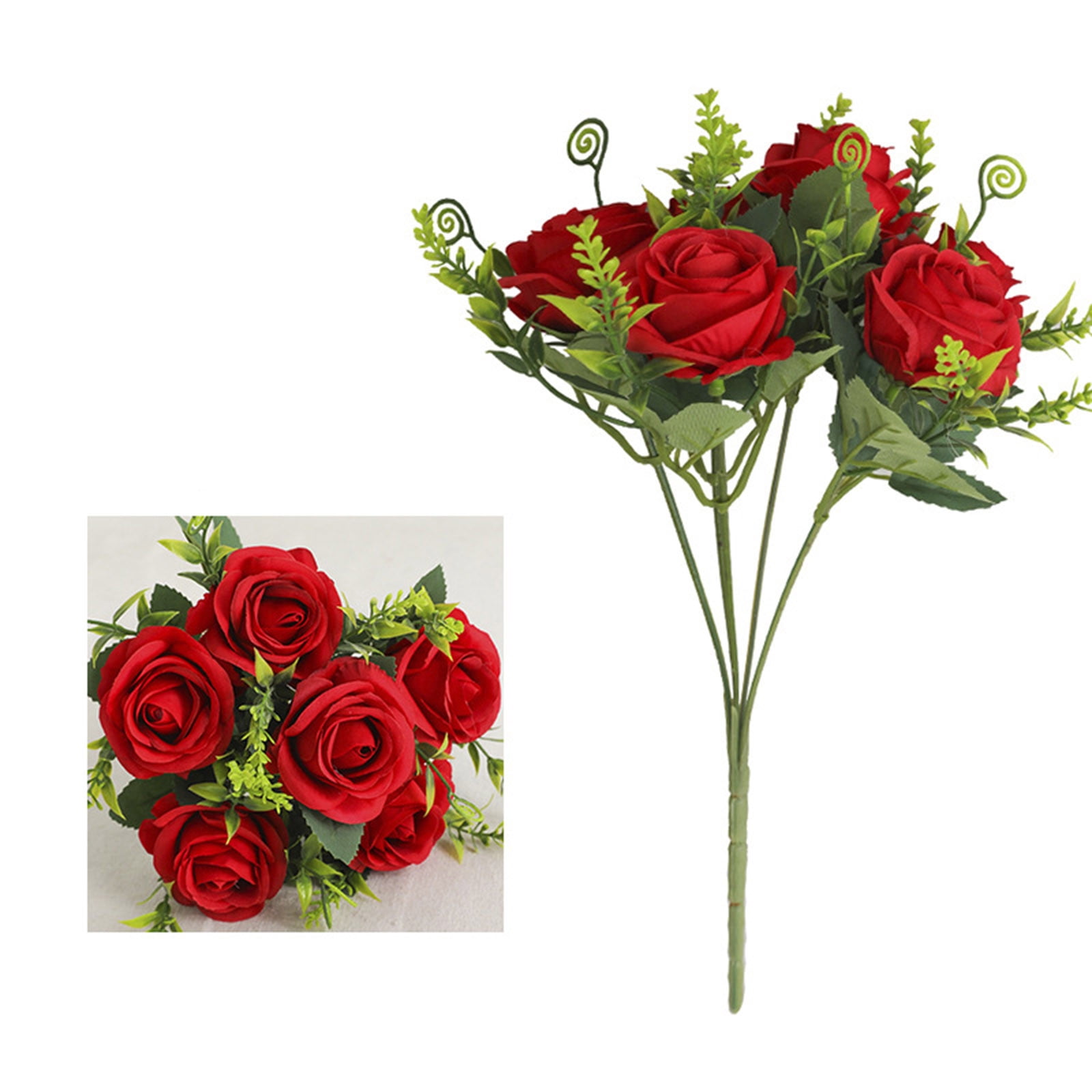 Luxcidy 6 Heads Rose Artificial Flowers, Fake Silk Mini Rose Plastic ...