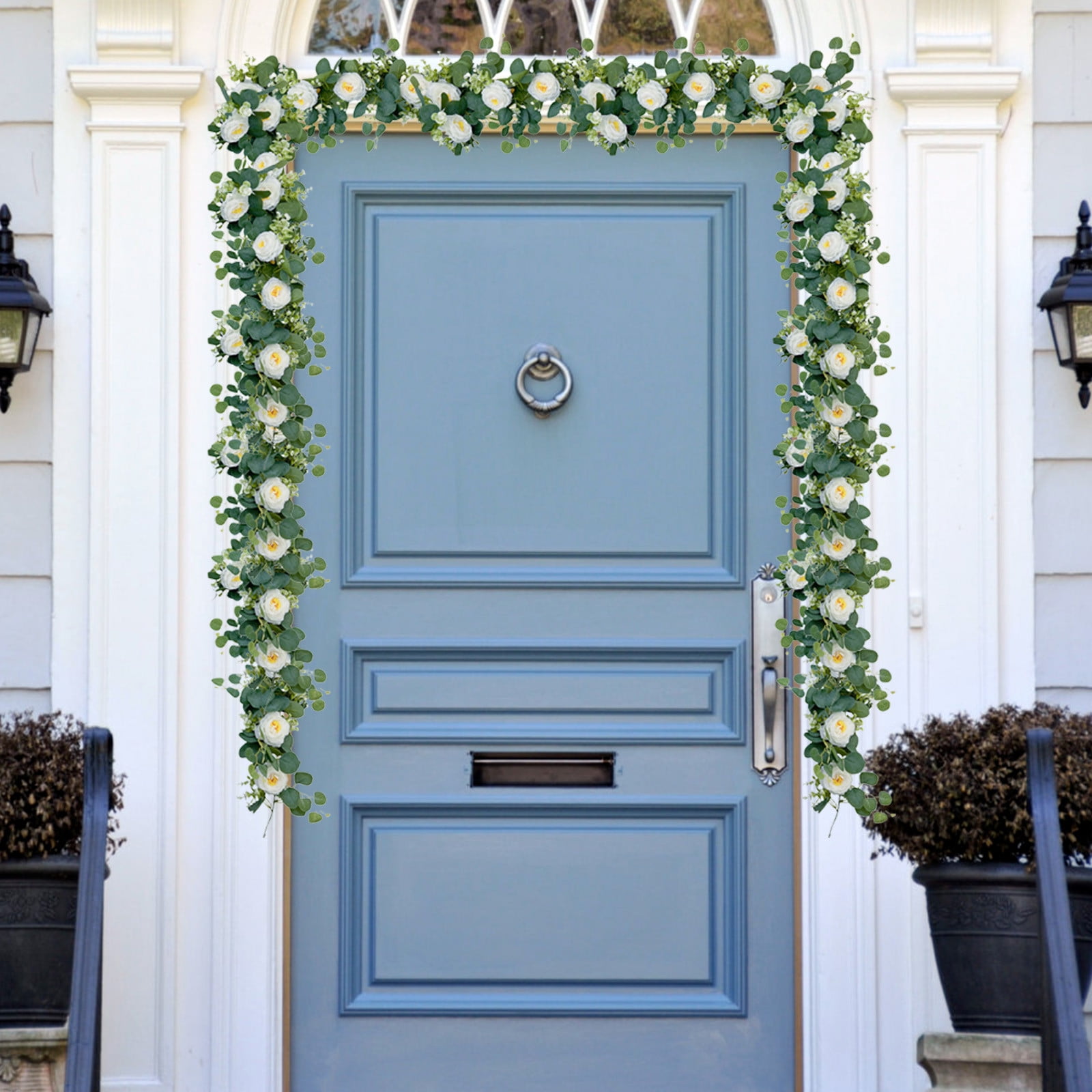 Luxcidy Artificial Eucalyptus Garland with Flowers, Rose Vine Flower ...