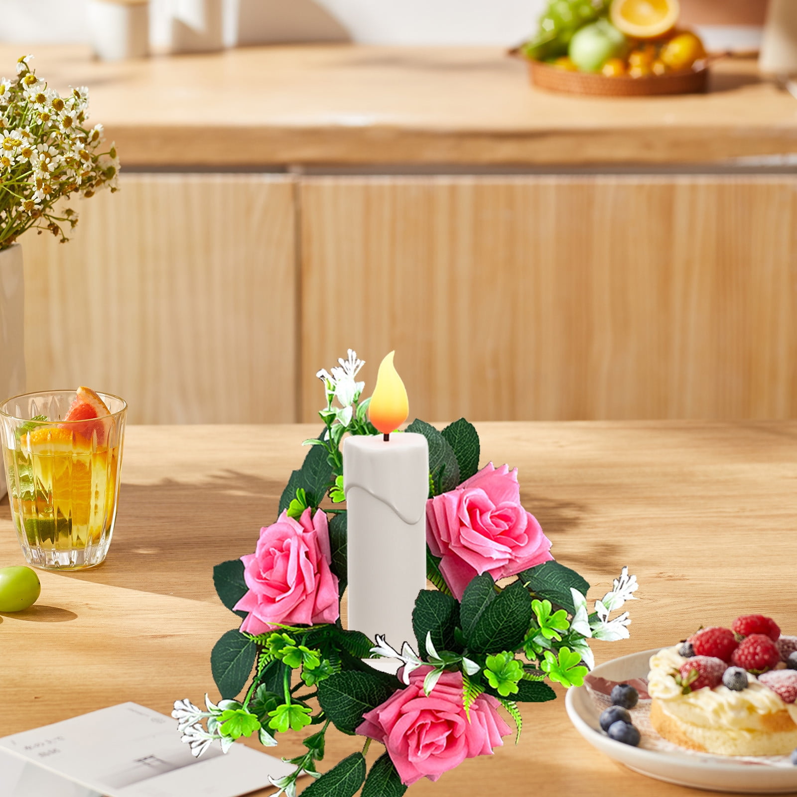 Luxcidy Artificial Rose Candle Rings,Floral Wreaths with Eucalyptus ...