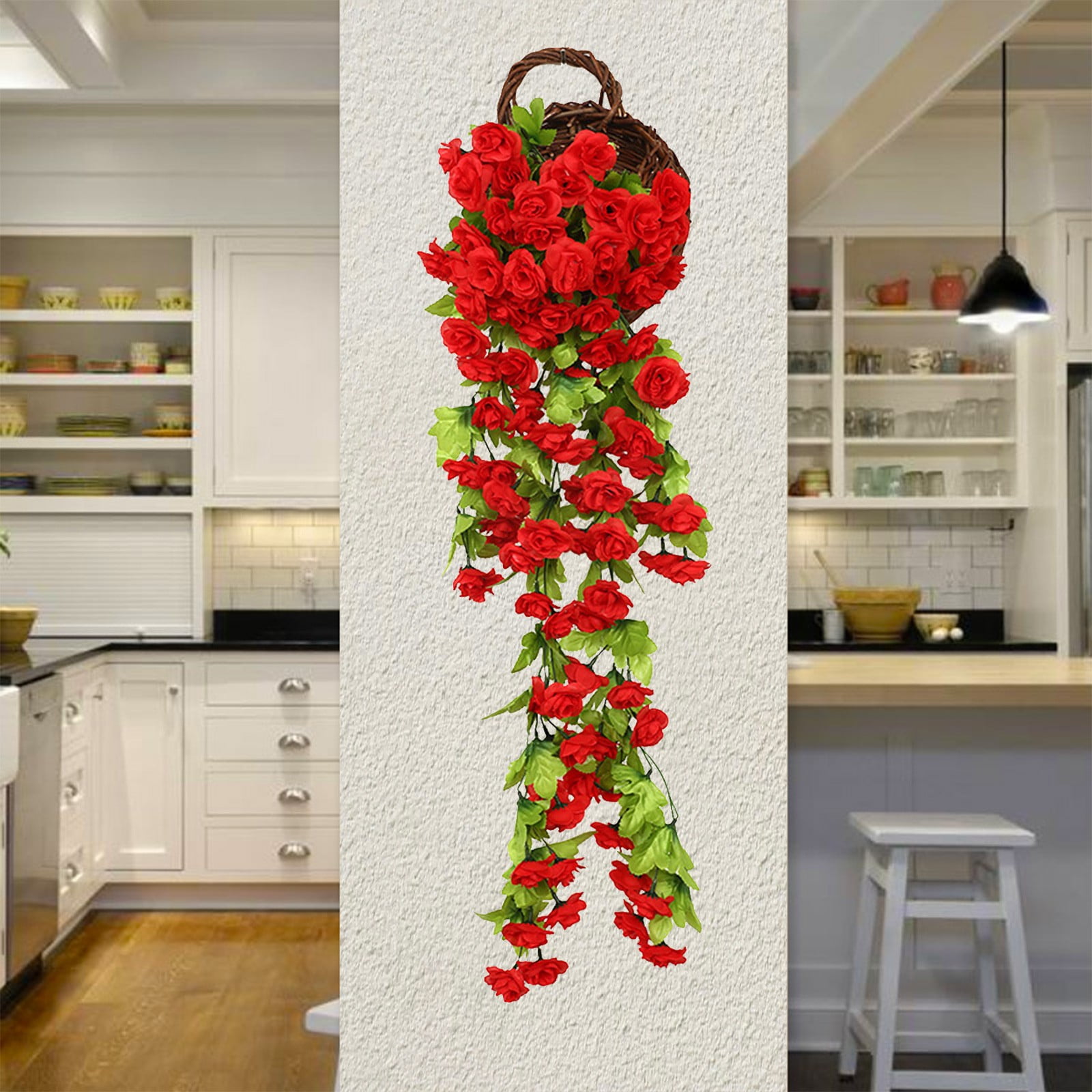 Luxcidy Artificial Rose Vine Hanging Plants, Fake Plant Ivy Vine ...
