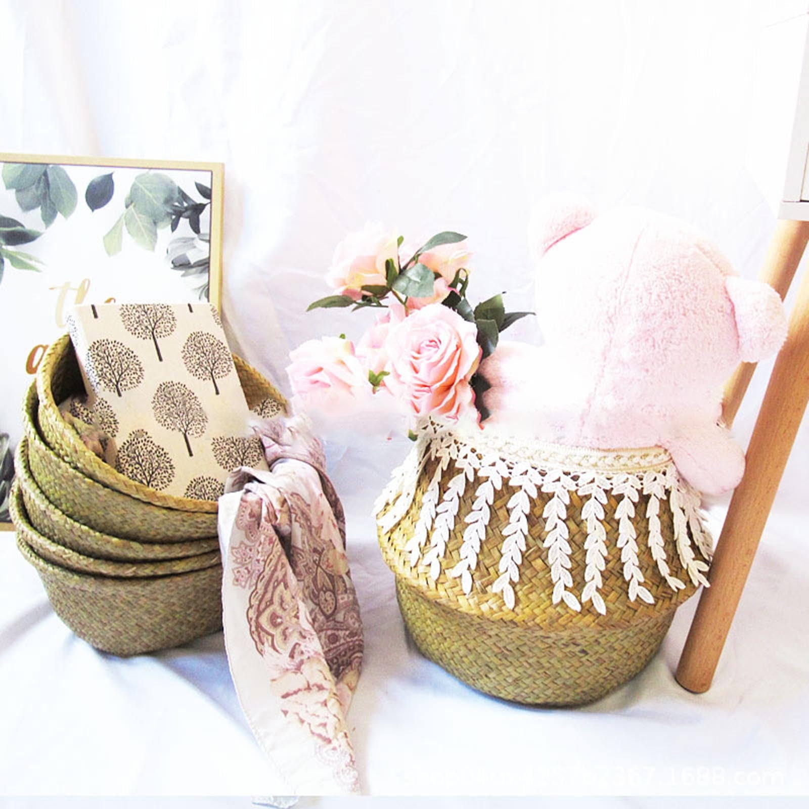 Luxcidy Boho Seagrass Belly Basket Natural Storage Plant Basket Plant ...