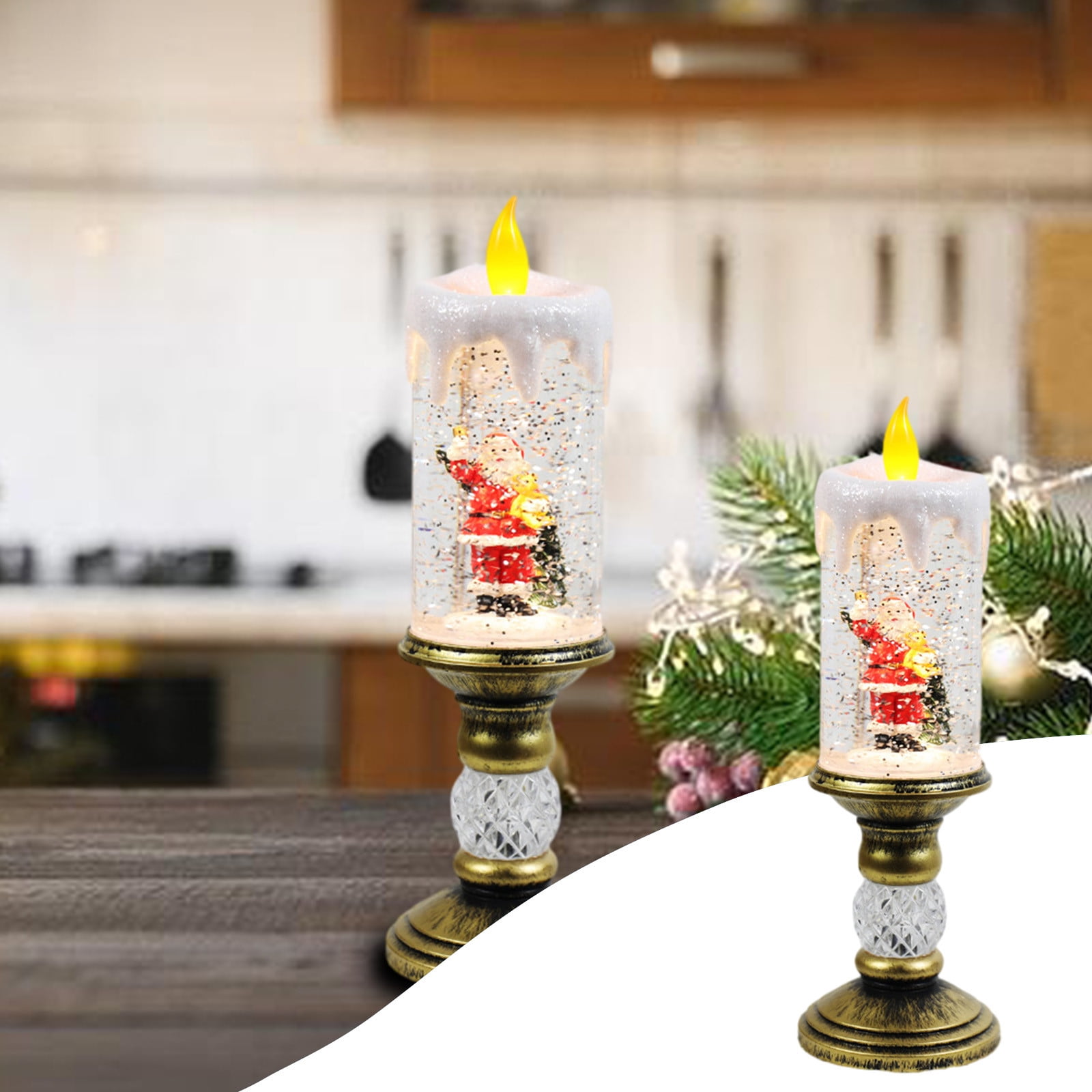 Luxcidy Christmas Water Lantern Christmas Flameless Candle Snow Globe ...