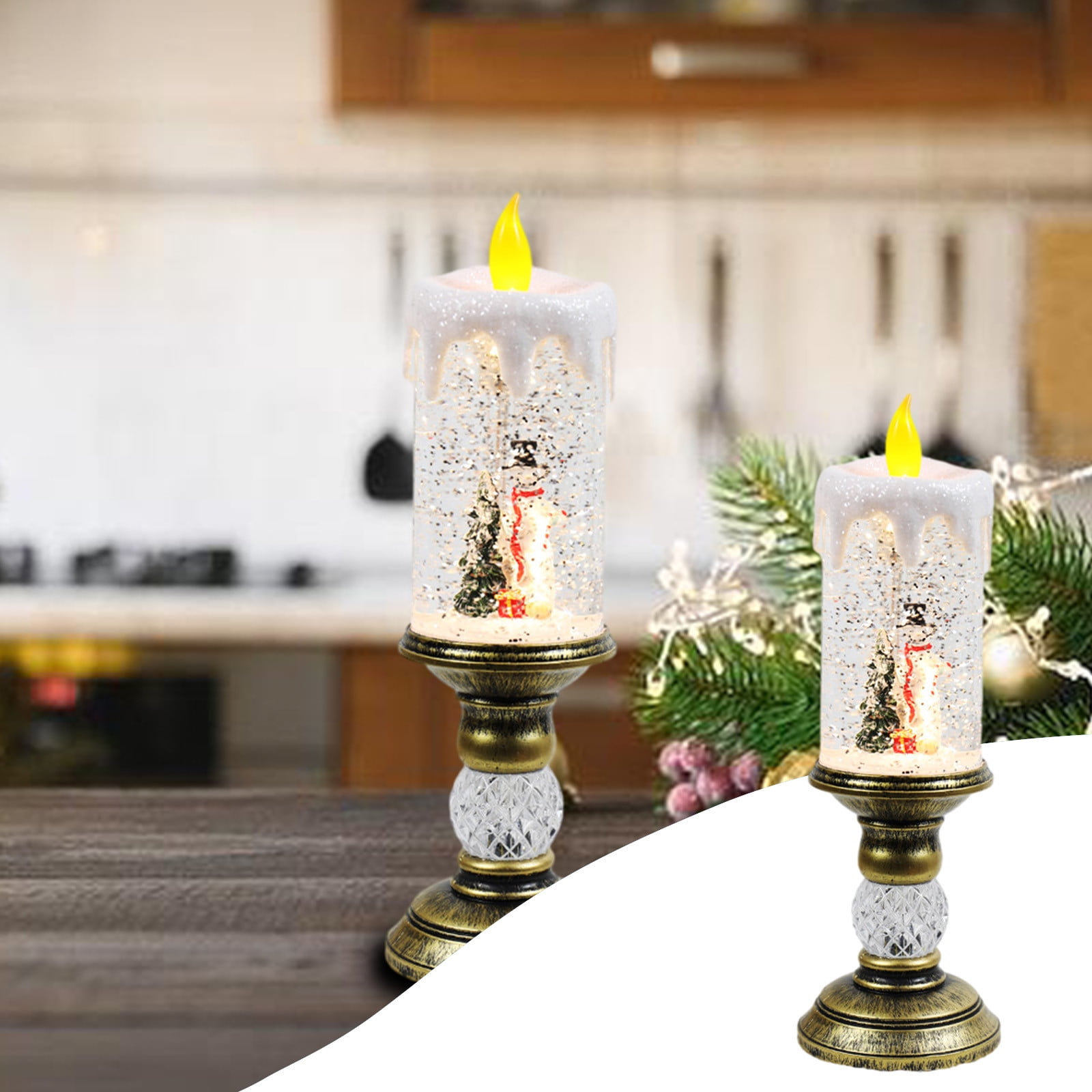 Luxcidy Christmas Water Lantern Christmas Flameless Candle Snow Globe ...