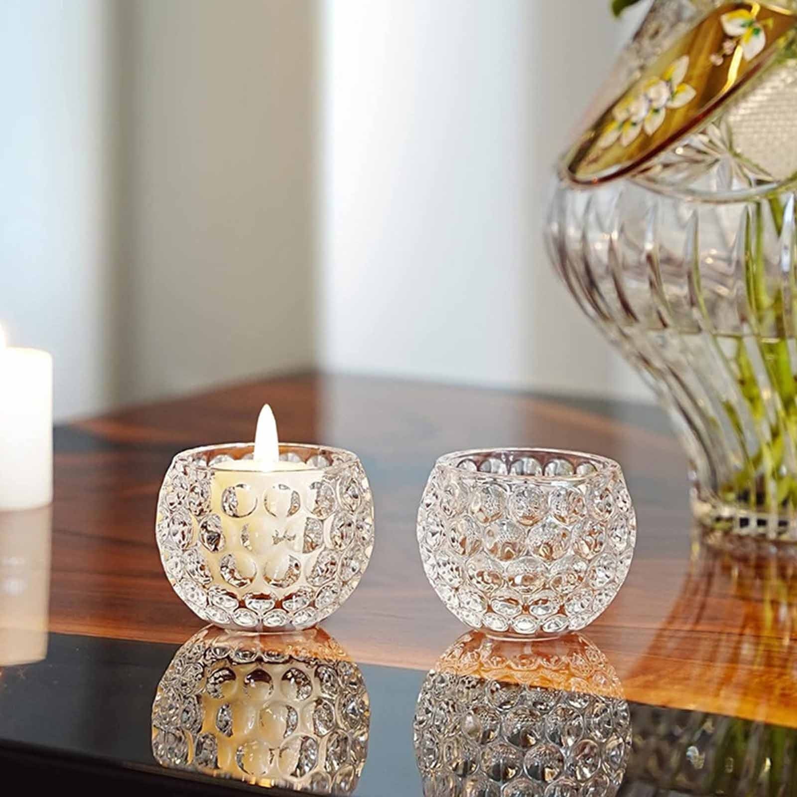 Luxcidy Crystal Tealight Candle Holders for Wedding Decor Glass Clear ...