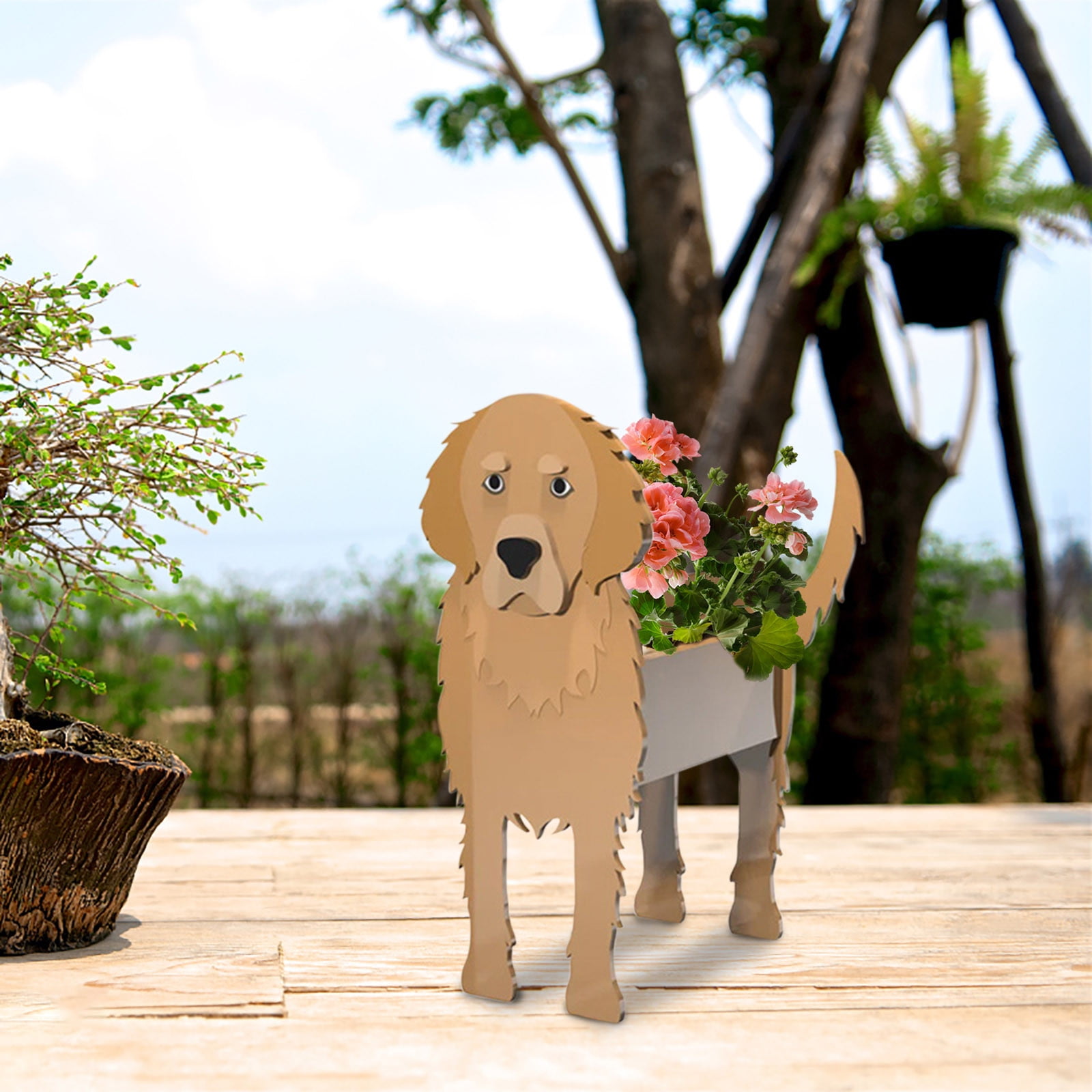 Luxcidy Cute Dog Planters for Outdoor Plants Wooden Dog Planter Plant ...