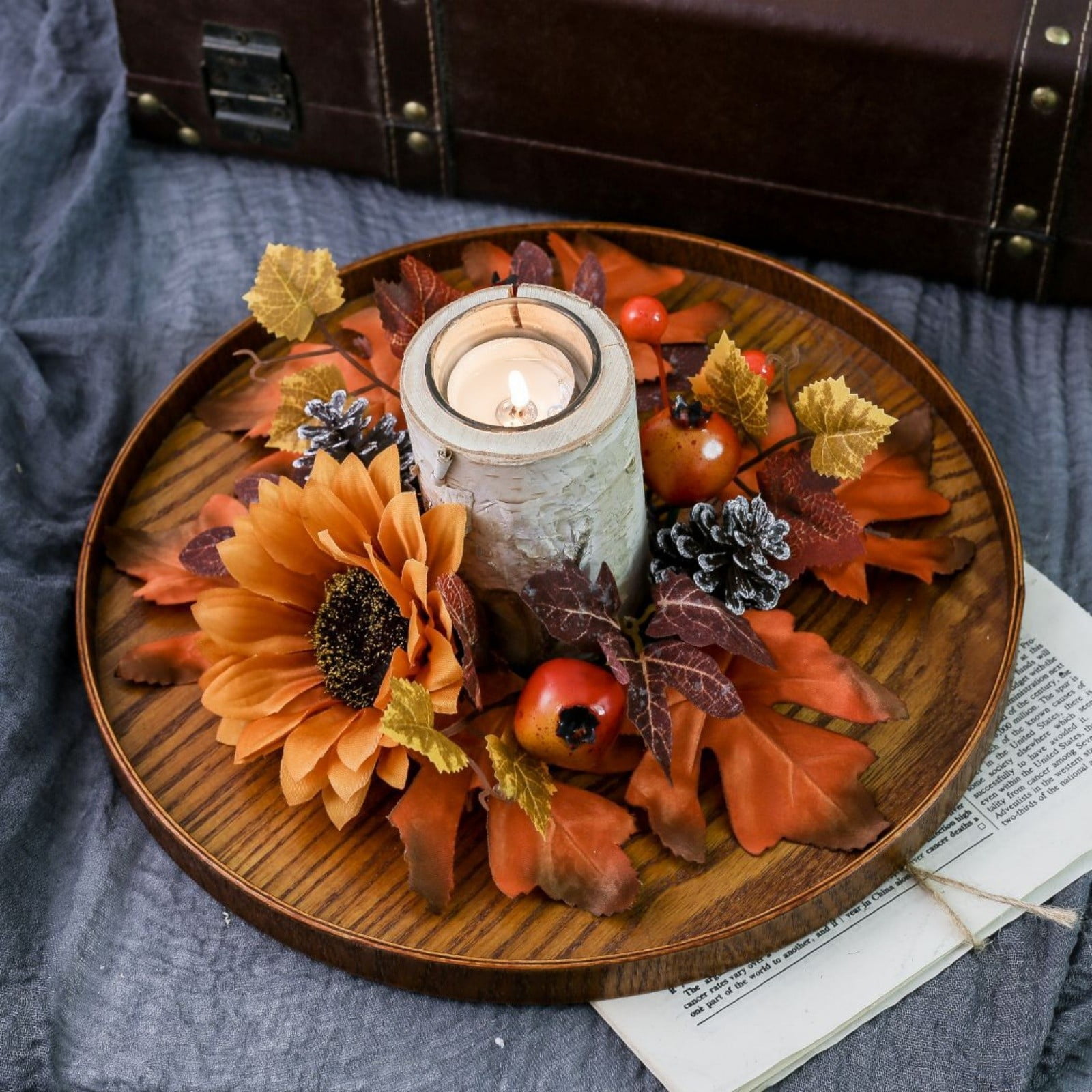 Luxcidy Fall Wreaths Candle Rings 3 Inch Center, Thanksgiving Candle ...